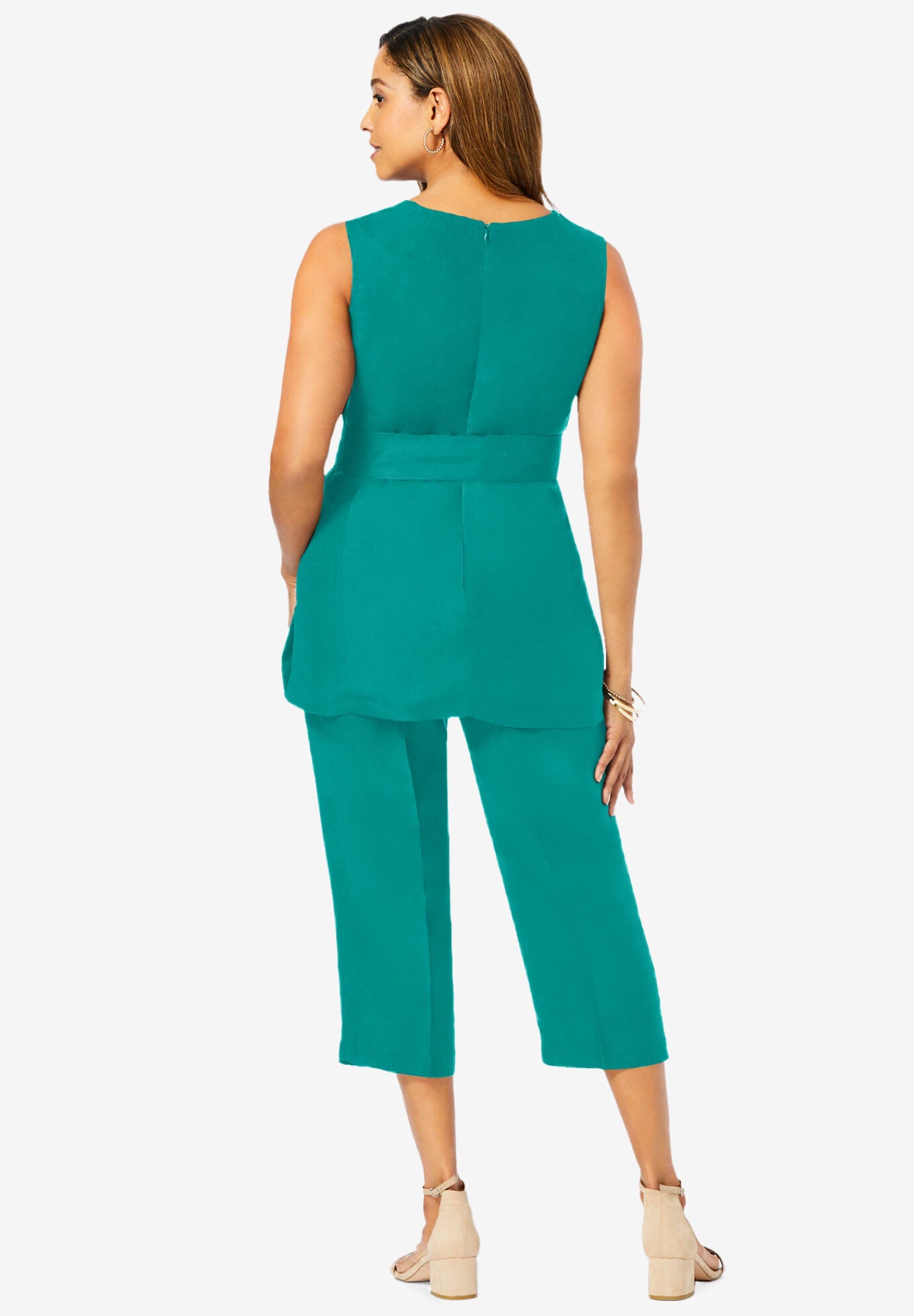 Linen Capri Set with Sash Belt – Versatile Outfit, Navy | Ellos