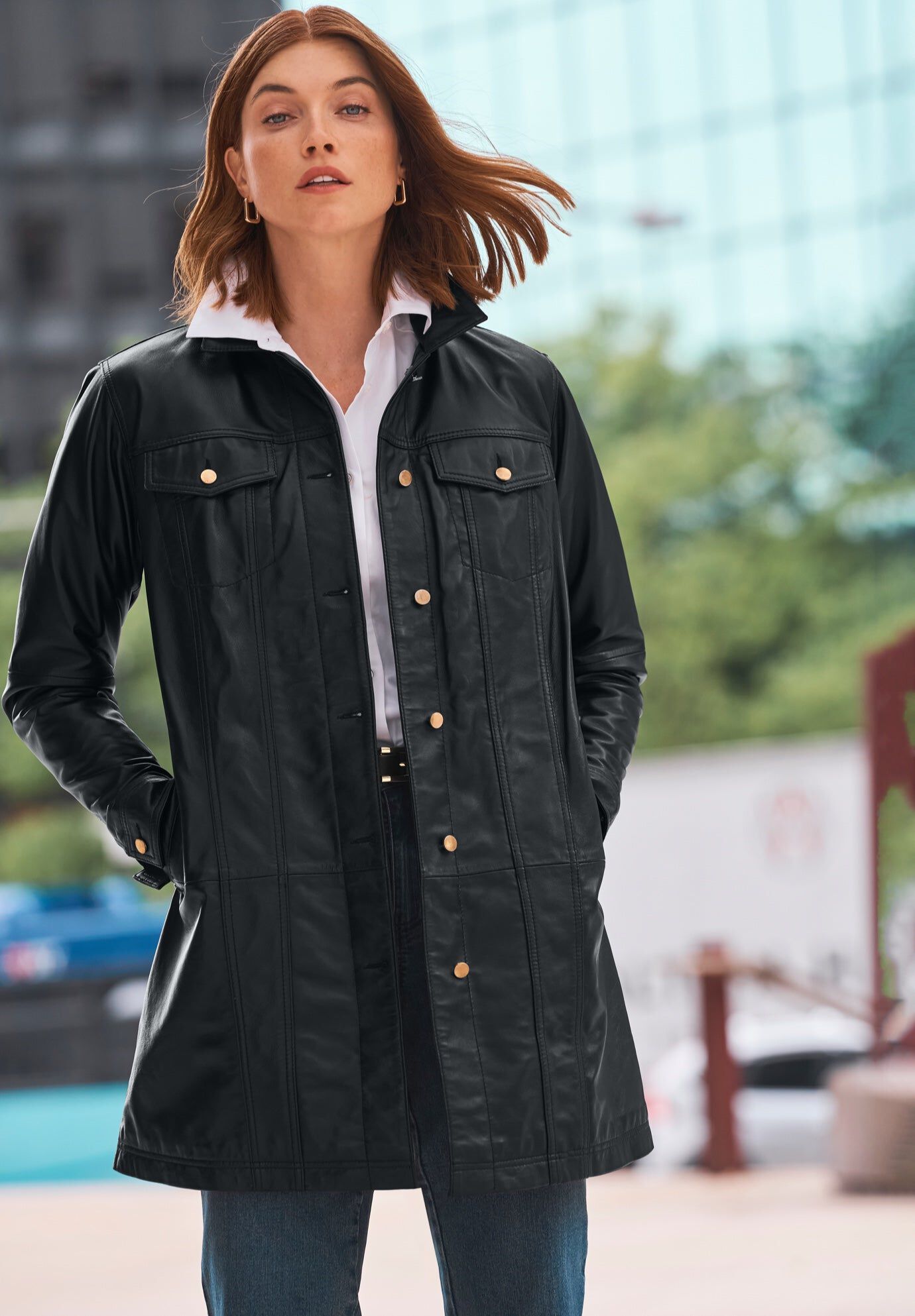 Long Leather Jacket | Ellos