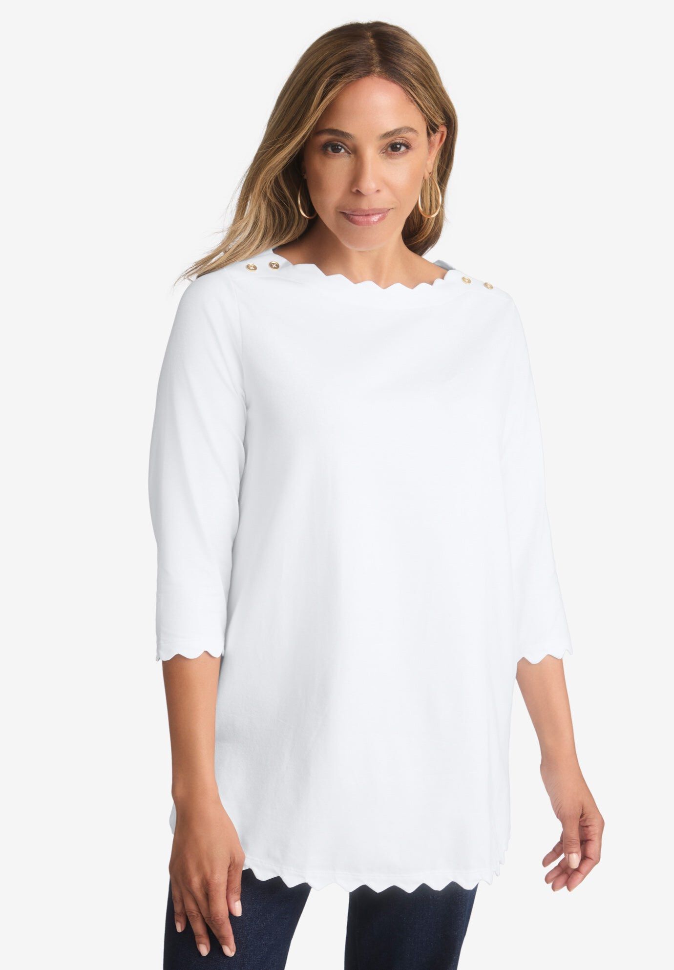 Scallop Boatneck Tunic - Timeless Elegance, Classic Red | Ellos
