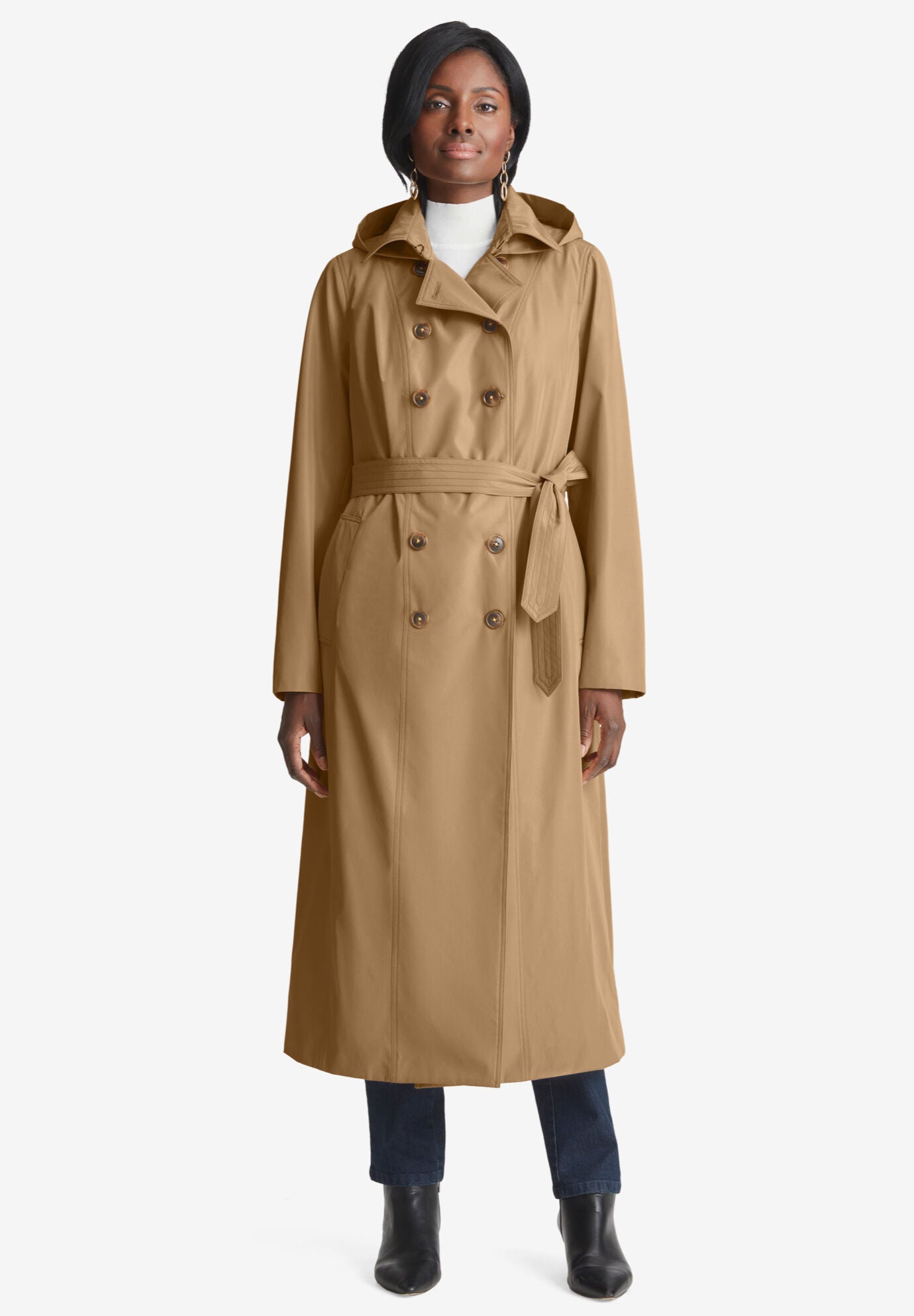 Double Breasted Long Trench Raincoat | Ellos
