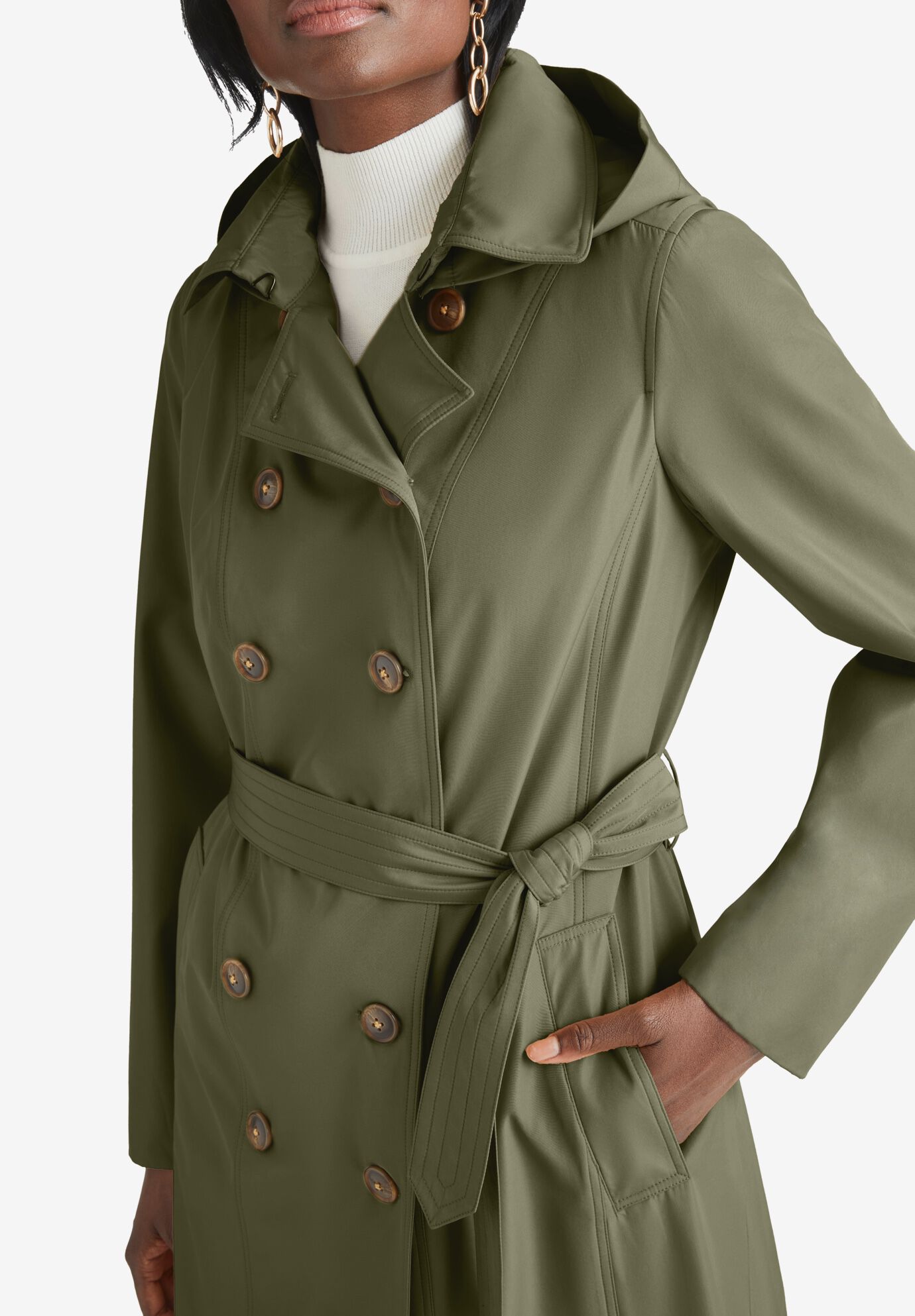 Double Breasted Long Trench Raincoat | Ellos
