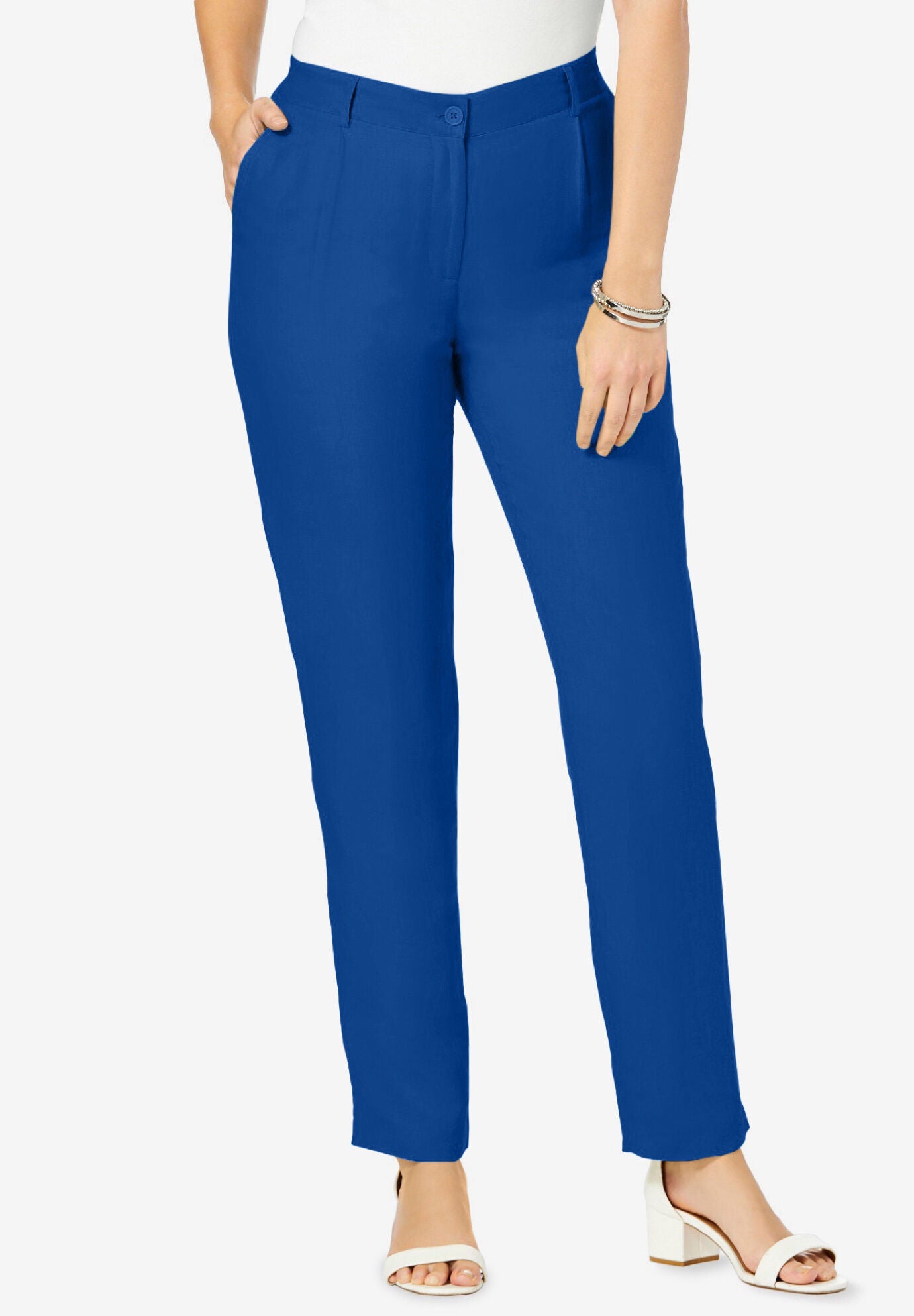 Linen Pleat-Front Pants Perfect for Summer, Dark Sapphire | Ellos