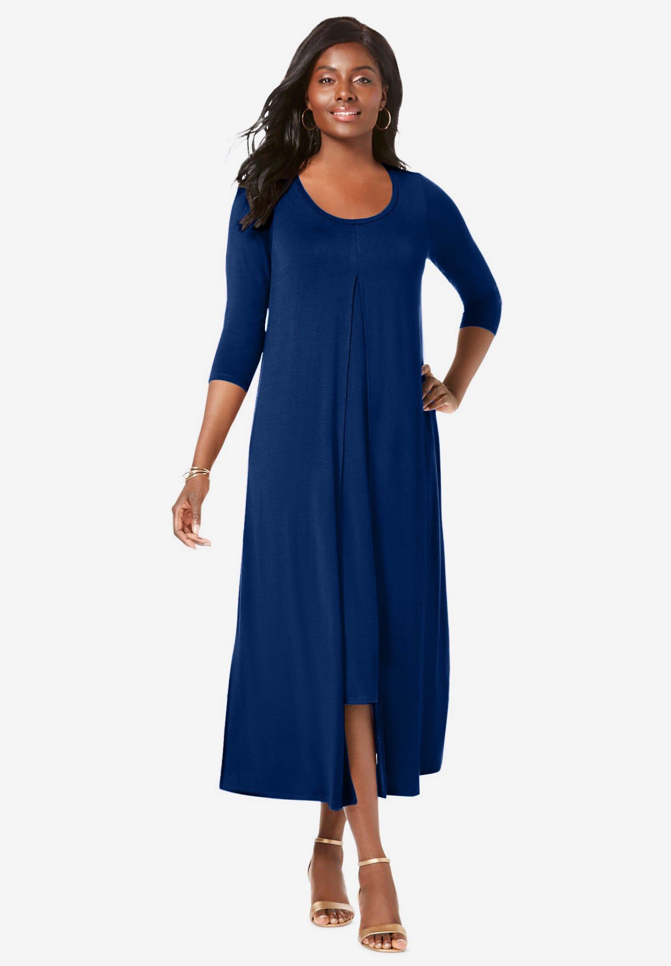 Double Layered Midi Dress - Versatile Design, Evening Blue | Ellos