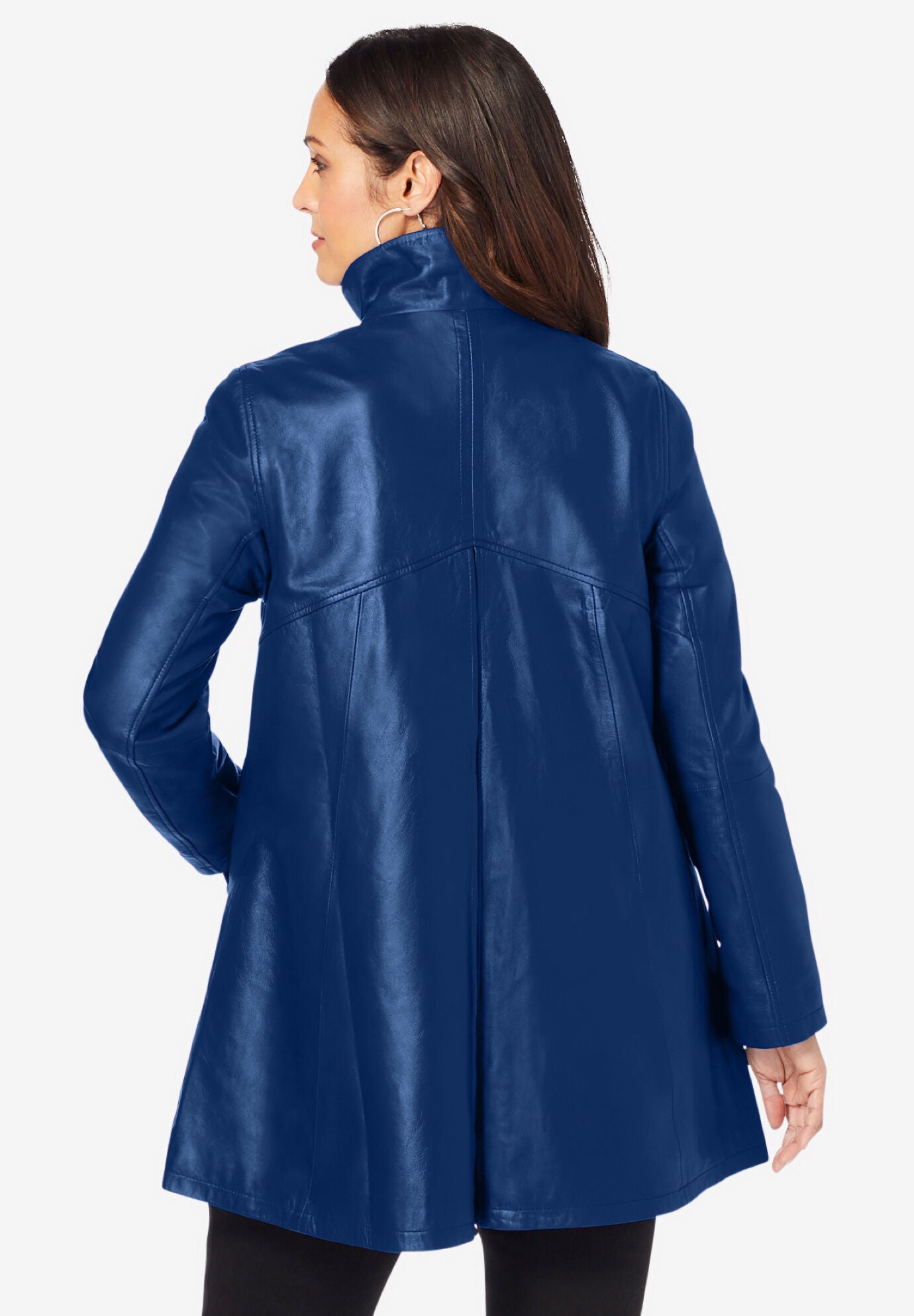 Genuine Leather A-Line Jacket with Wing Collar, Rich Burgundy | Ellos