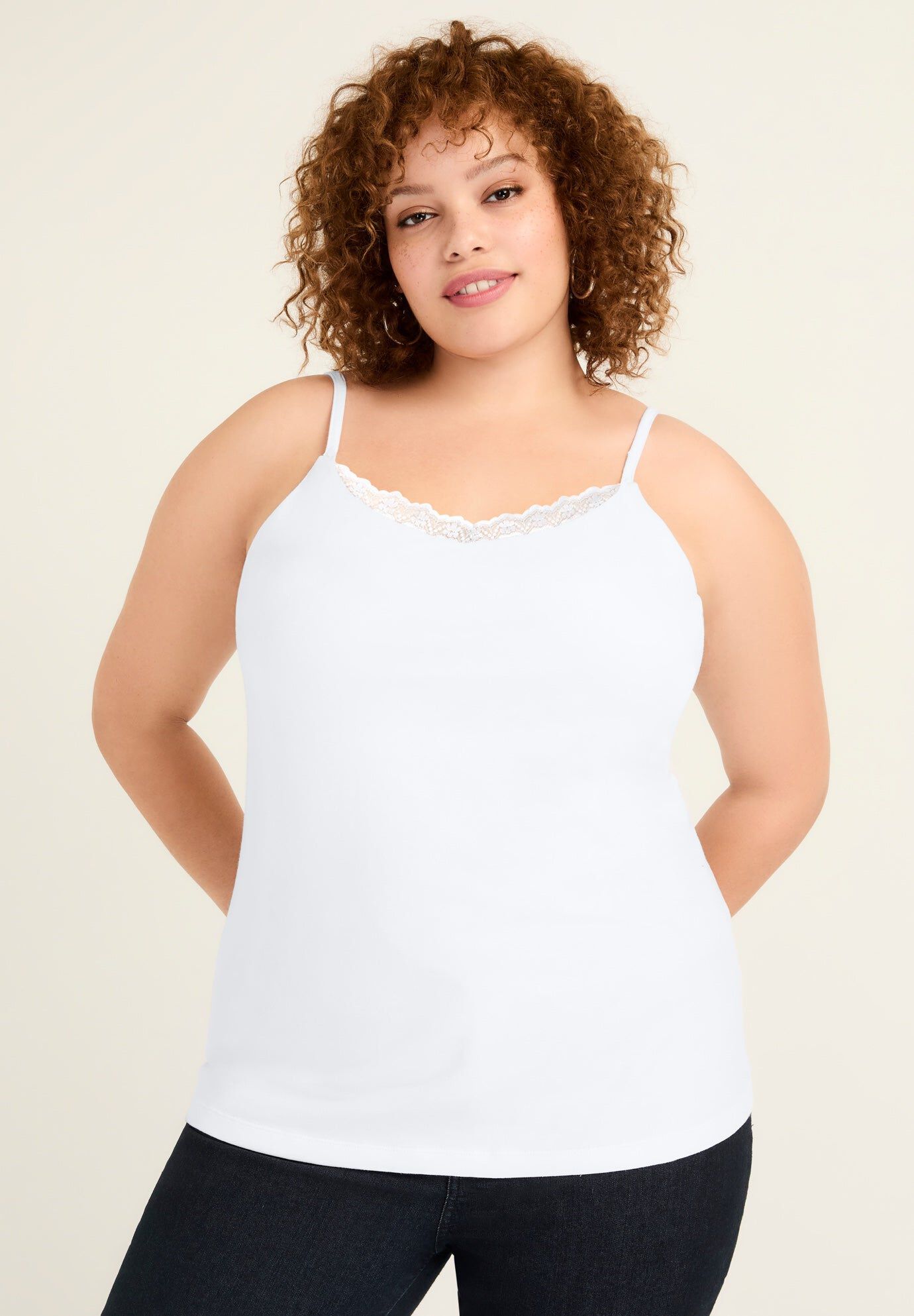 Lace-Trim Bra Cami - Built-in Shelf Bra, White | Ellos