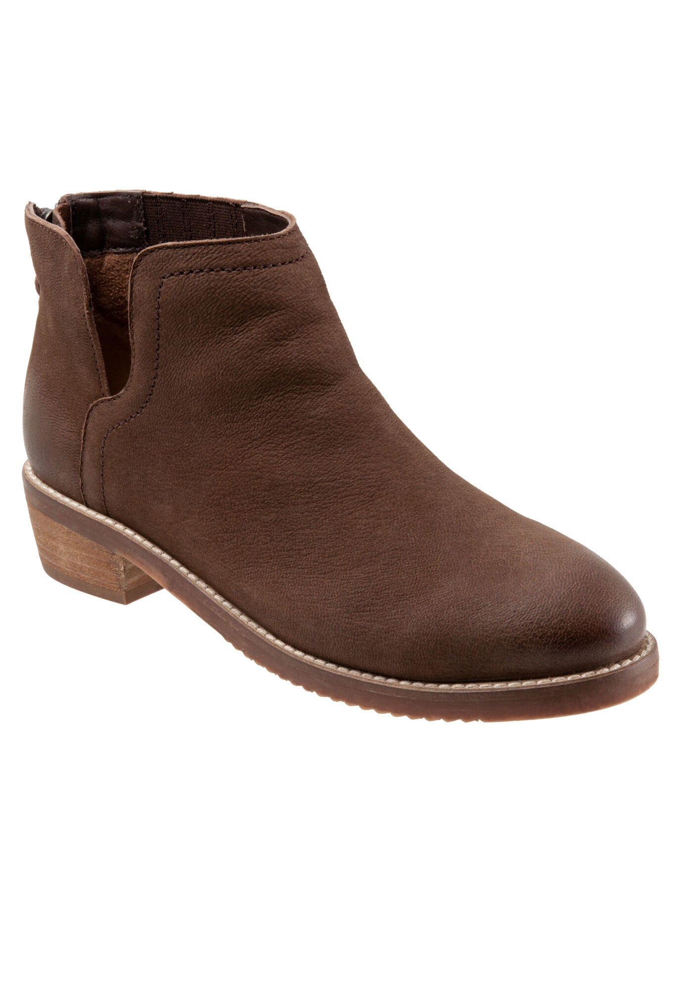 Ramona Back Zip Bootie - Modern Leather Design, Chestnut | Ellos