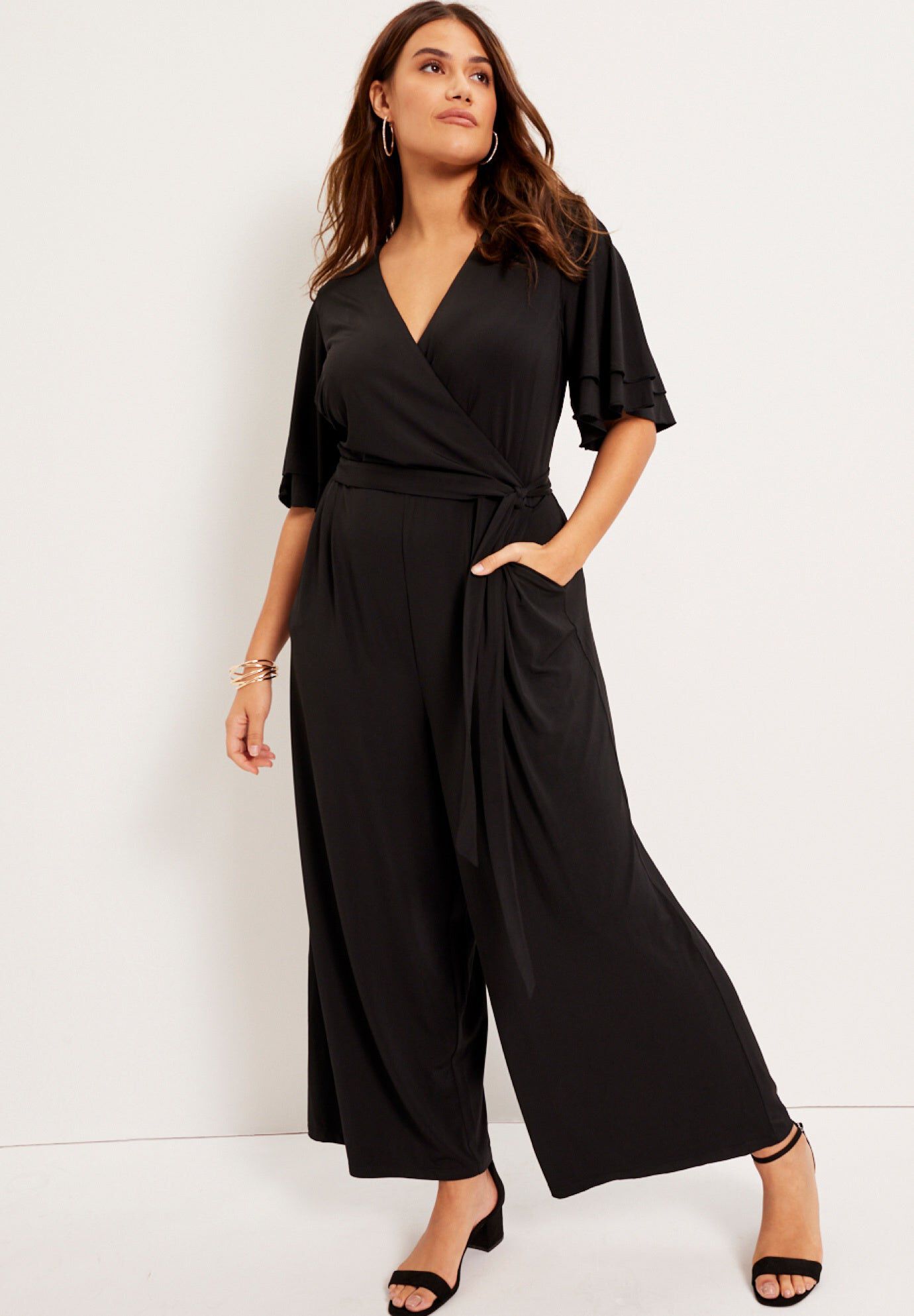 Wide-Leg V-Neck Jumpsuit for Women, Black | Ellos