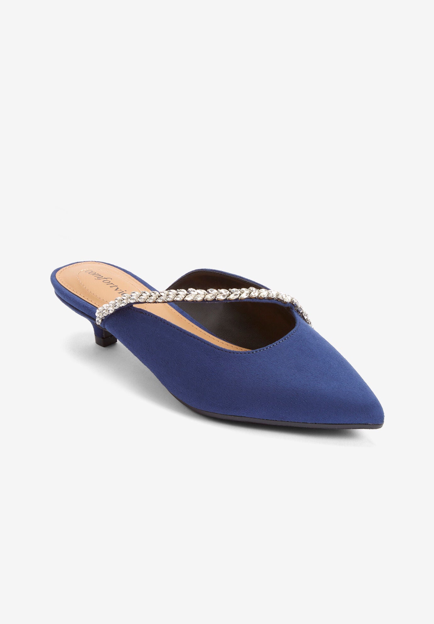 Bette Slip On Mule - Suede Like Embellished Heel, Evening Blue | Ellos