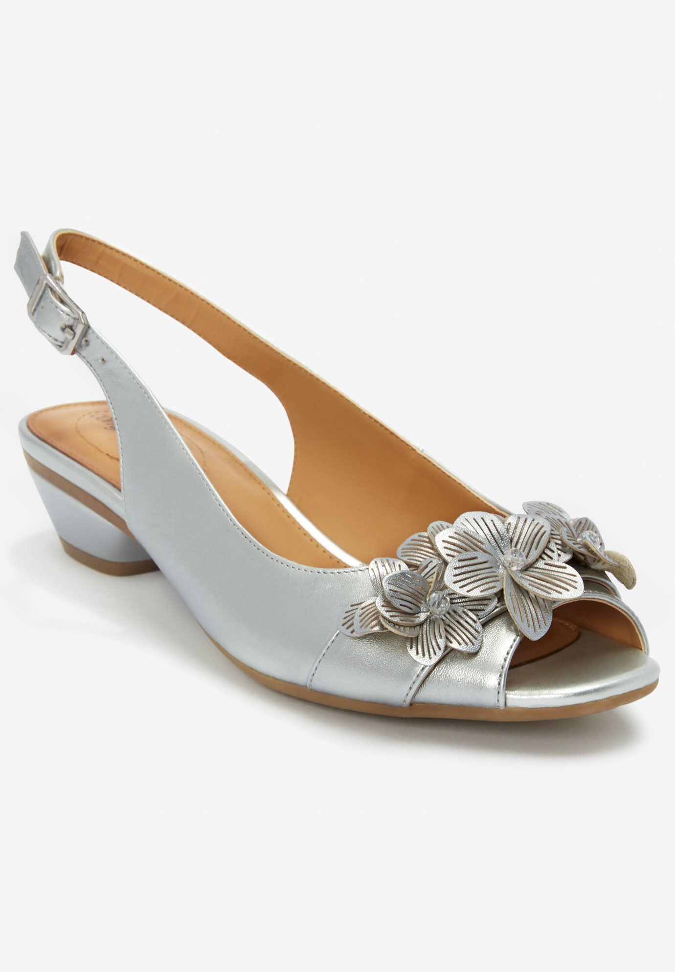 Elegant Peep-Toe Rider Slingback Sandals, Silver | Ellos