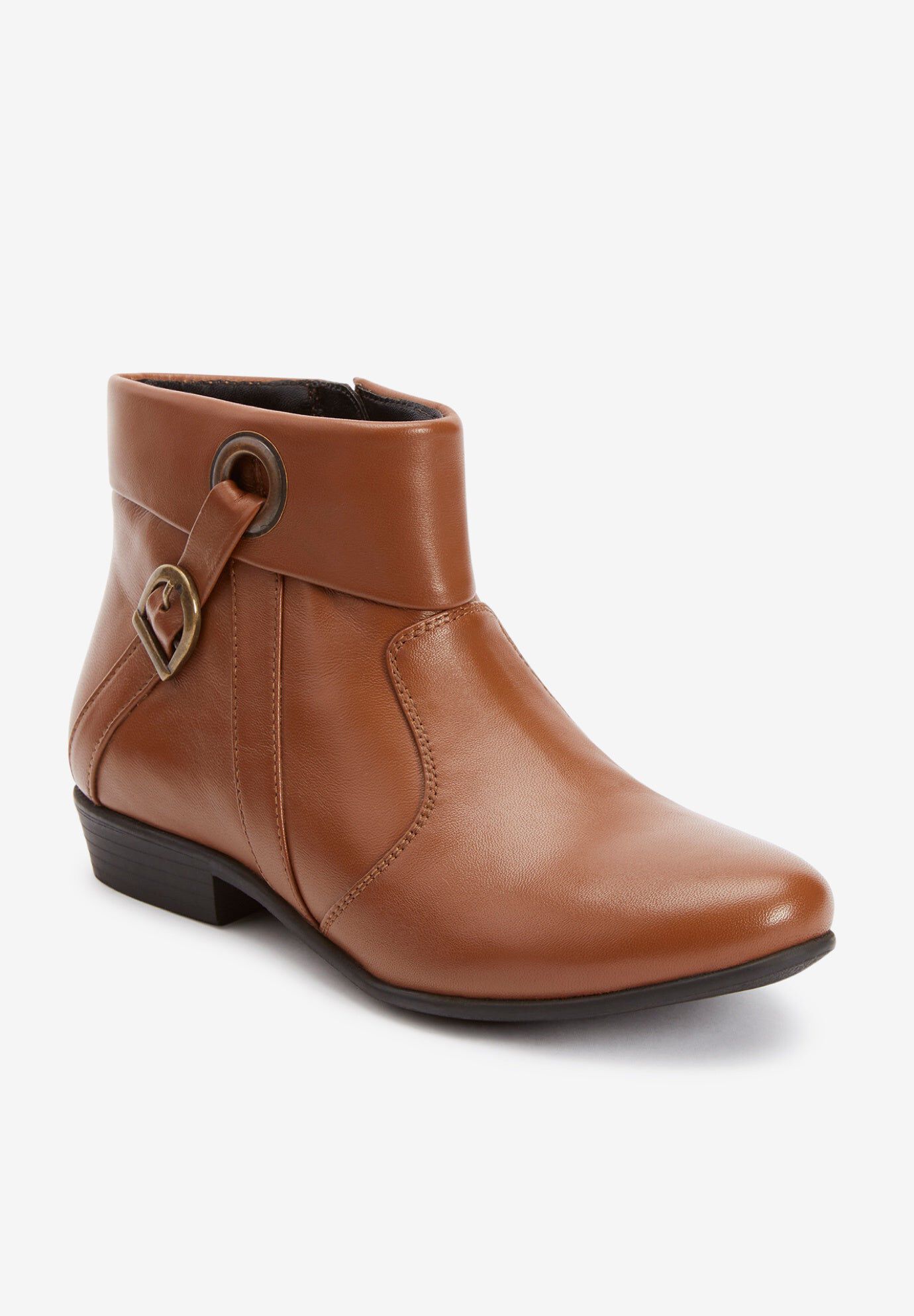 Terri Leather Bootie with Buckle Strap Detail, Black | Ellos