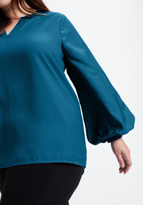 Split-Neck Blouson-Sleeve Top | Ellos