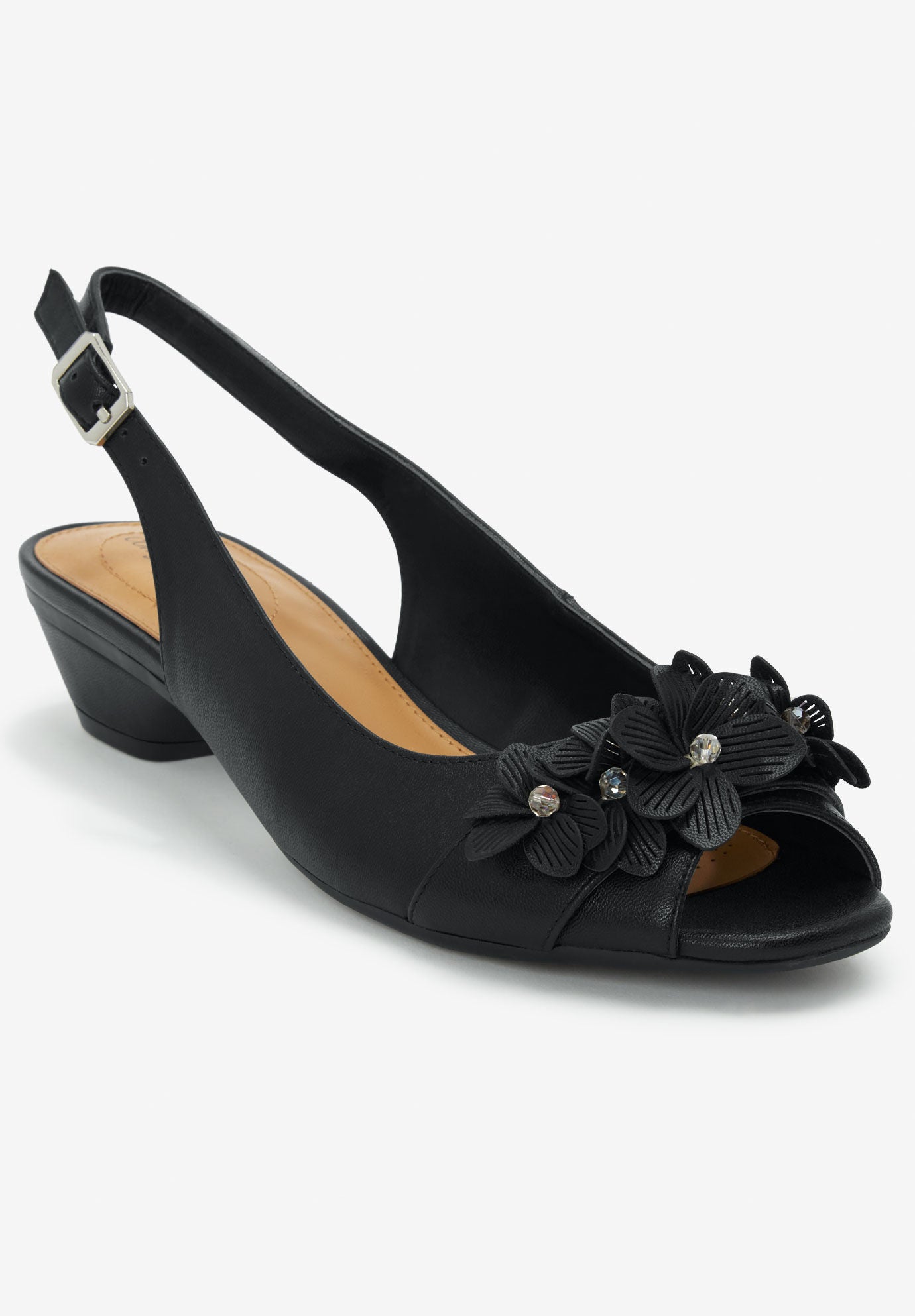 Elegant Peep-Toe Rider Slingback Sandals, Black | Ellos