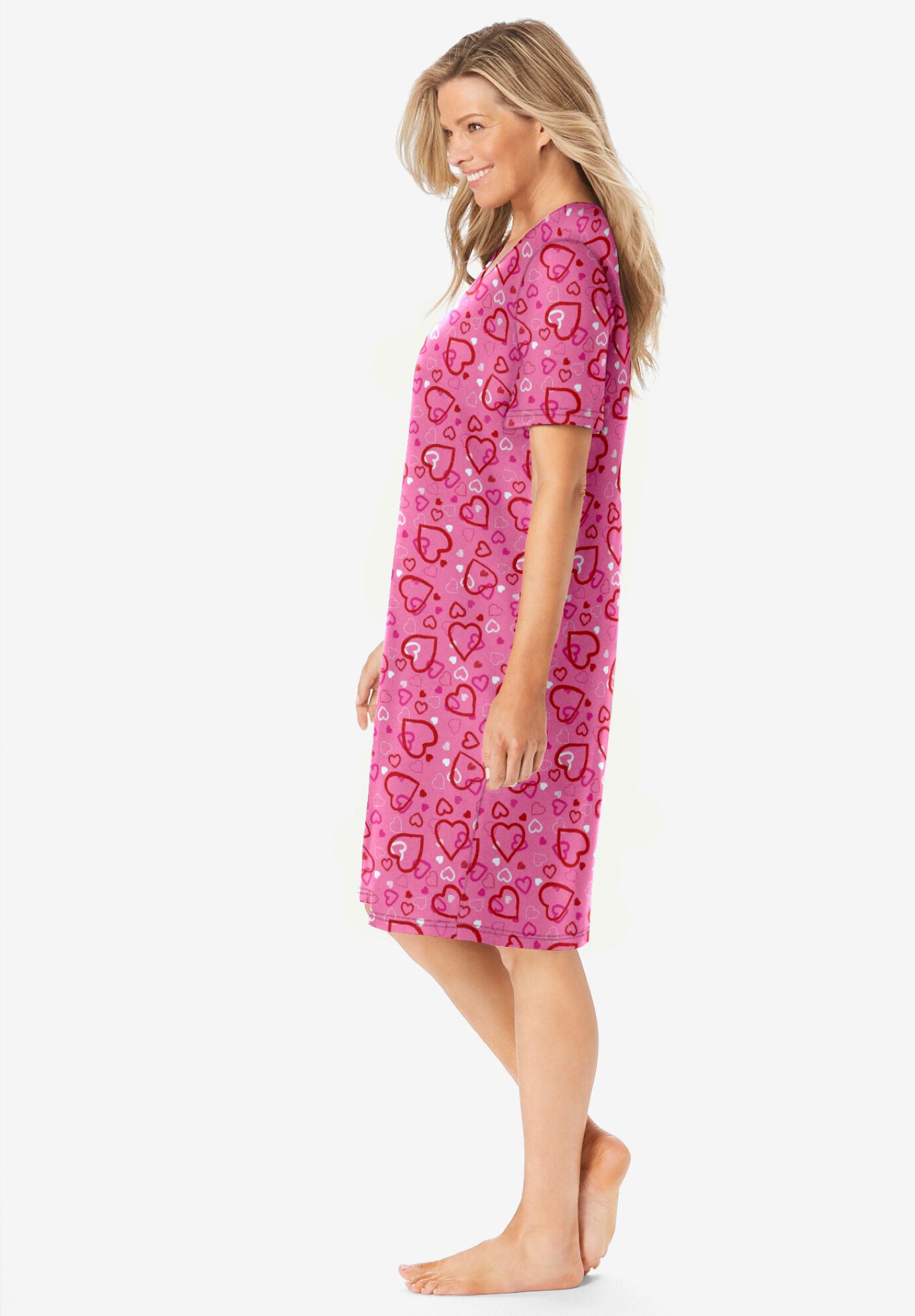 "Soft Cotton Print Sleepshirt - Whimsical Styles", Pink Hearts | Ellos