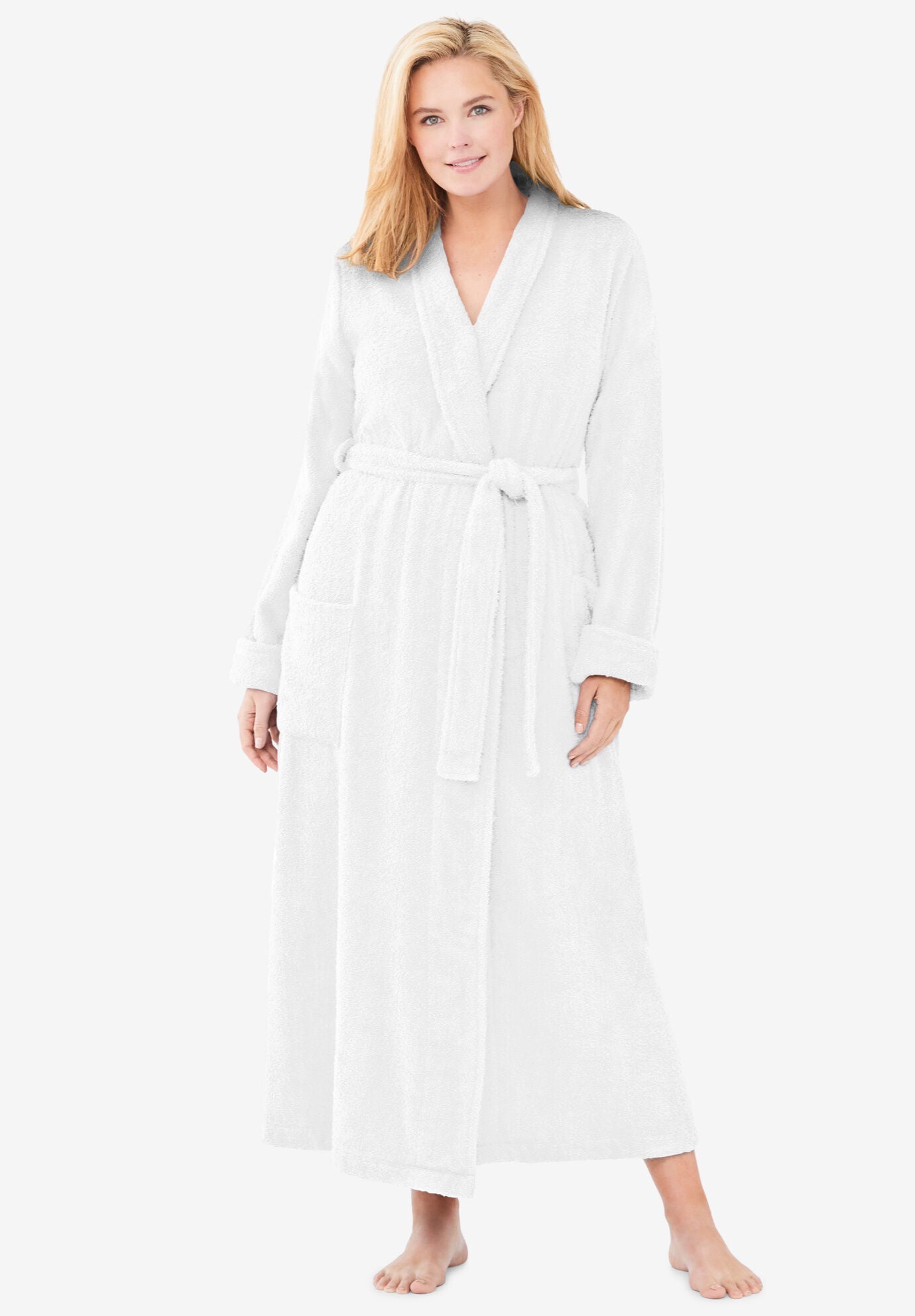 Soft Terry Robe with Pockets - Long Style, White | Ellos