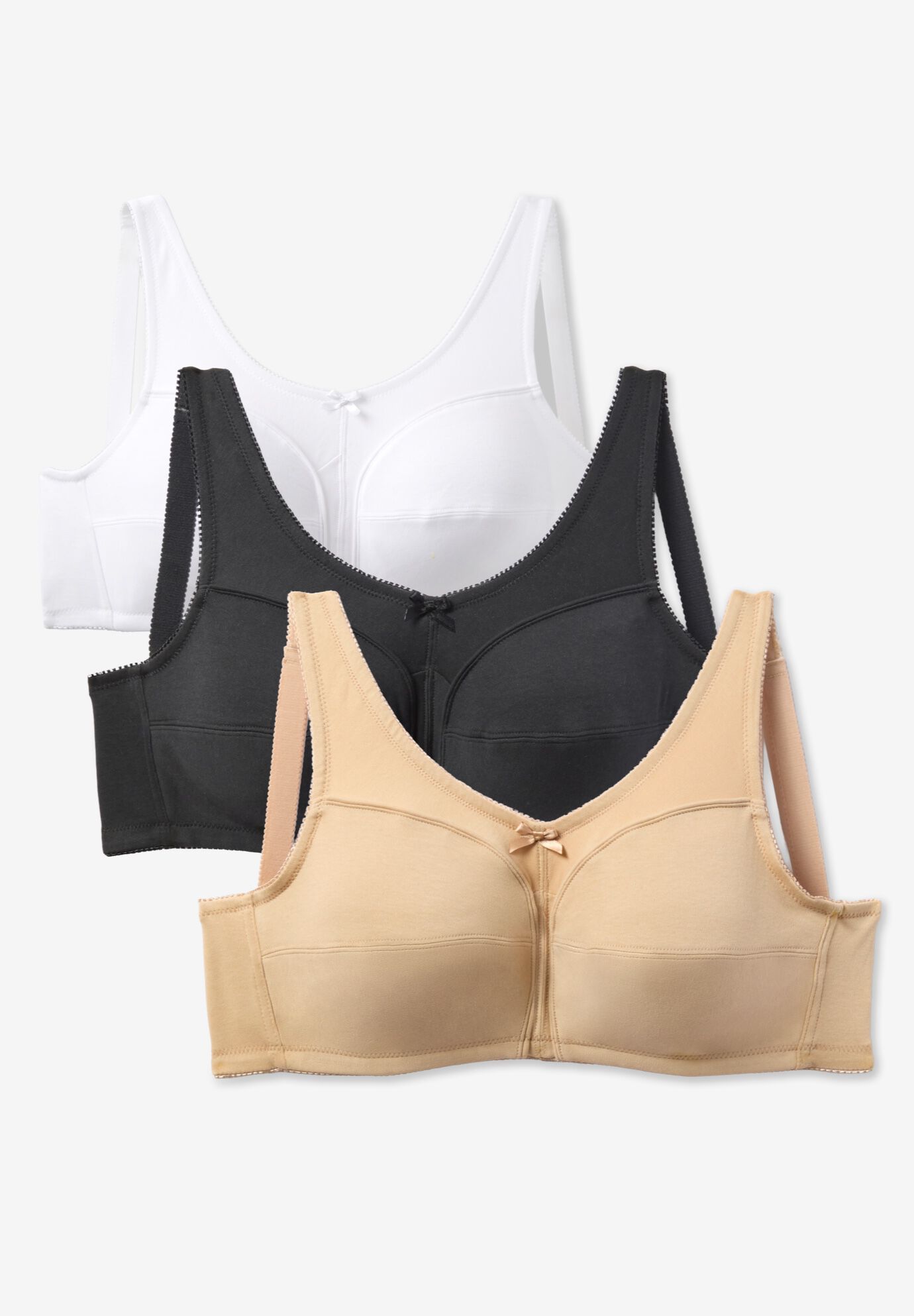 Cotton Wireless Bra 3-Pack Full-Coverage, Basic Assorted | Ellos
