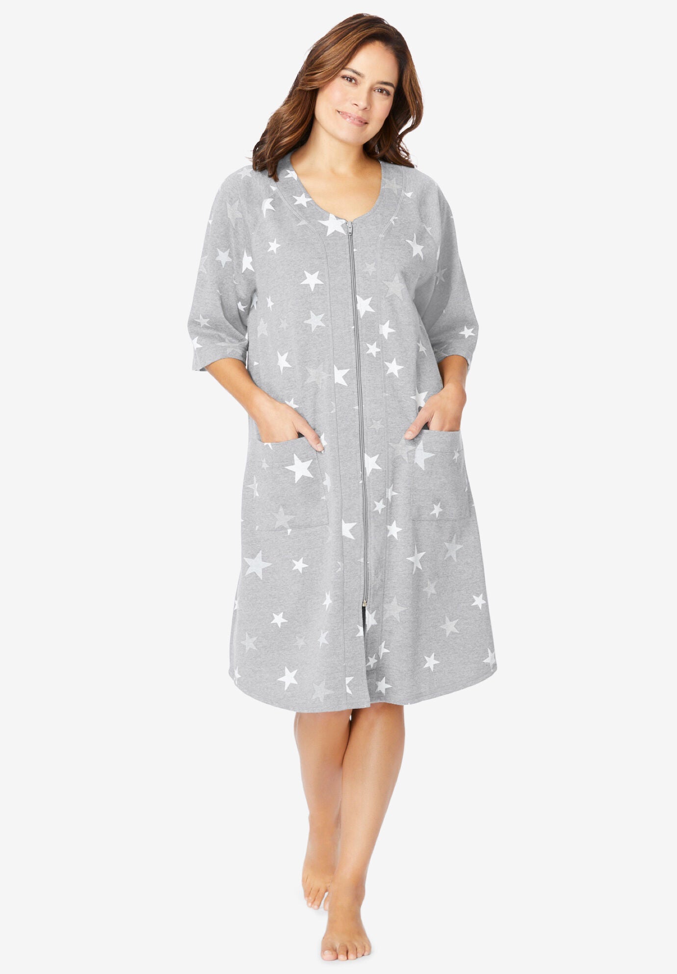 Short French Terry Zip-Front Robe | Ellos