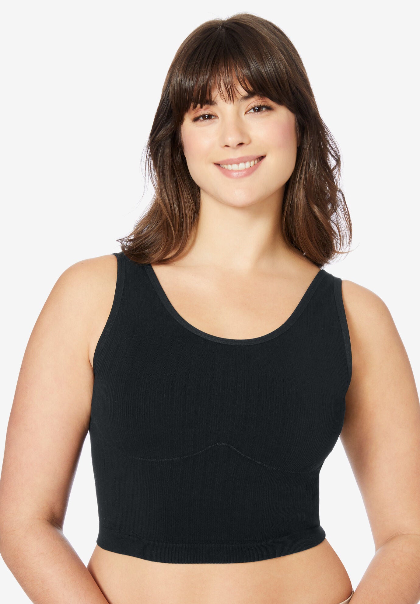 Longline Ribbed Leisure Bra - Pullover Design, Black | Ellos