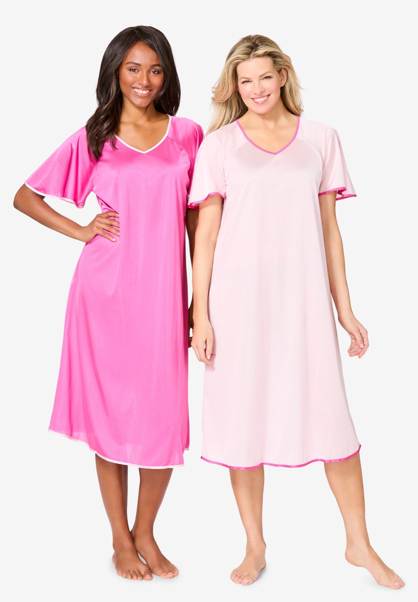 Silky Nightgown 2-Pack - Short Sleeves, Paradise Pink Pink | Ellos