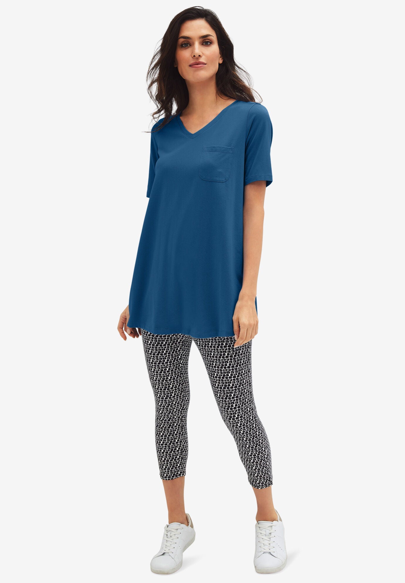 V-neck A-line Tunic - Above Elbow-Length Sleeve, Marine Blue | Ellos