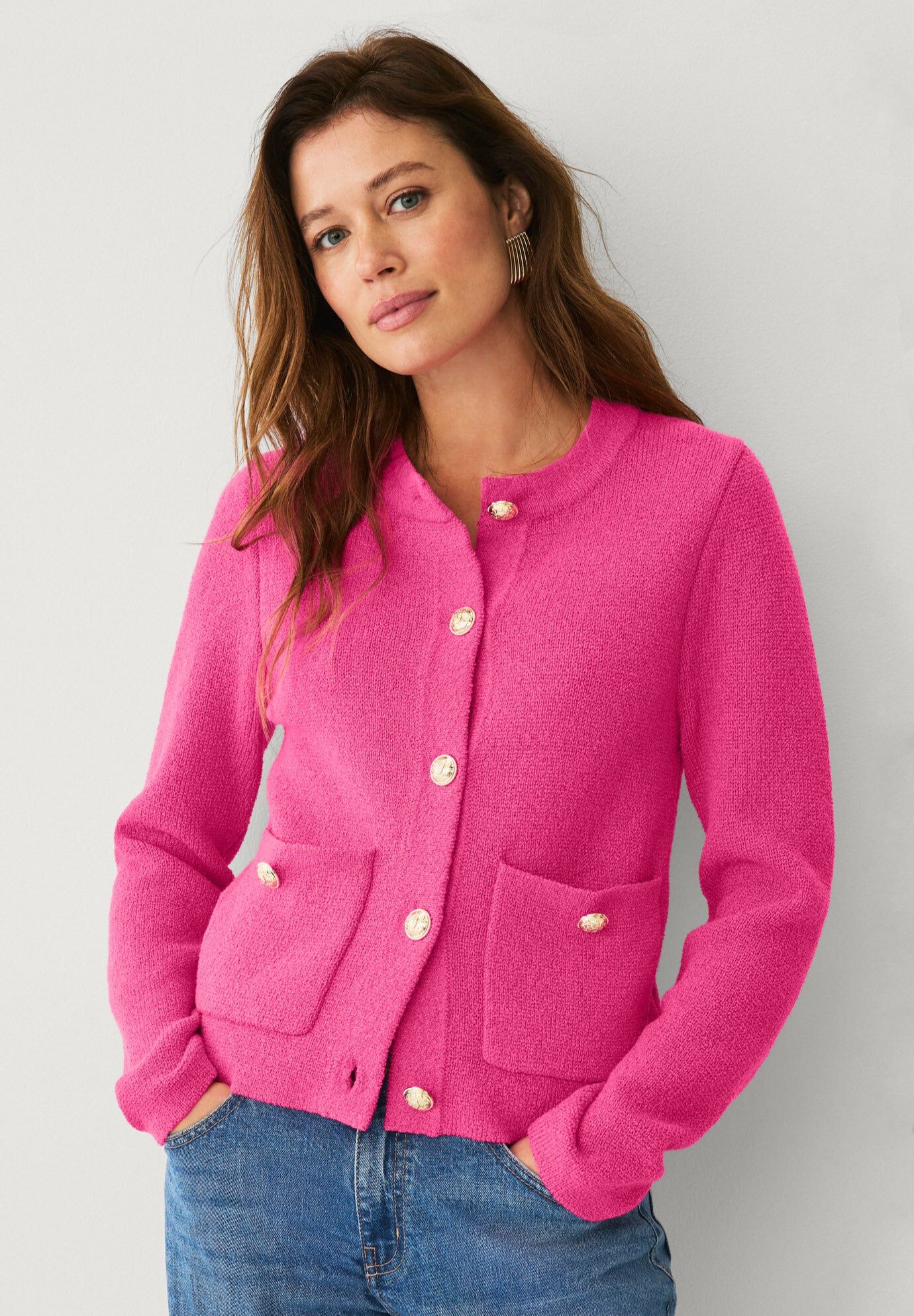 BOXY GOLD BUTTON FRONT CARDIGAN | Ellos