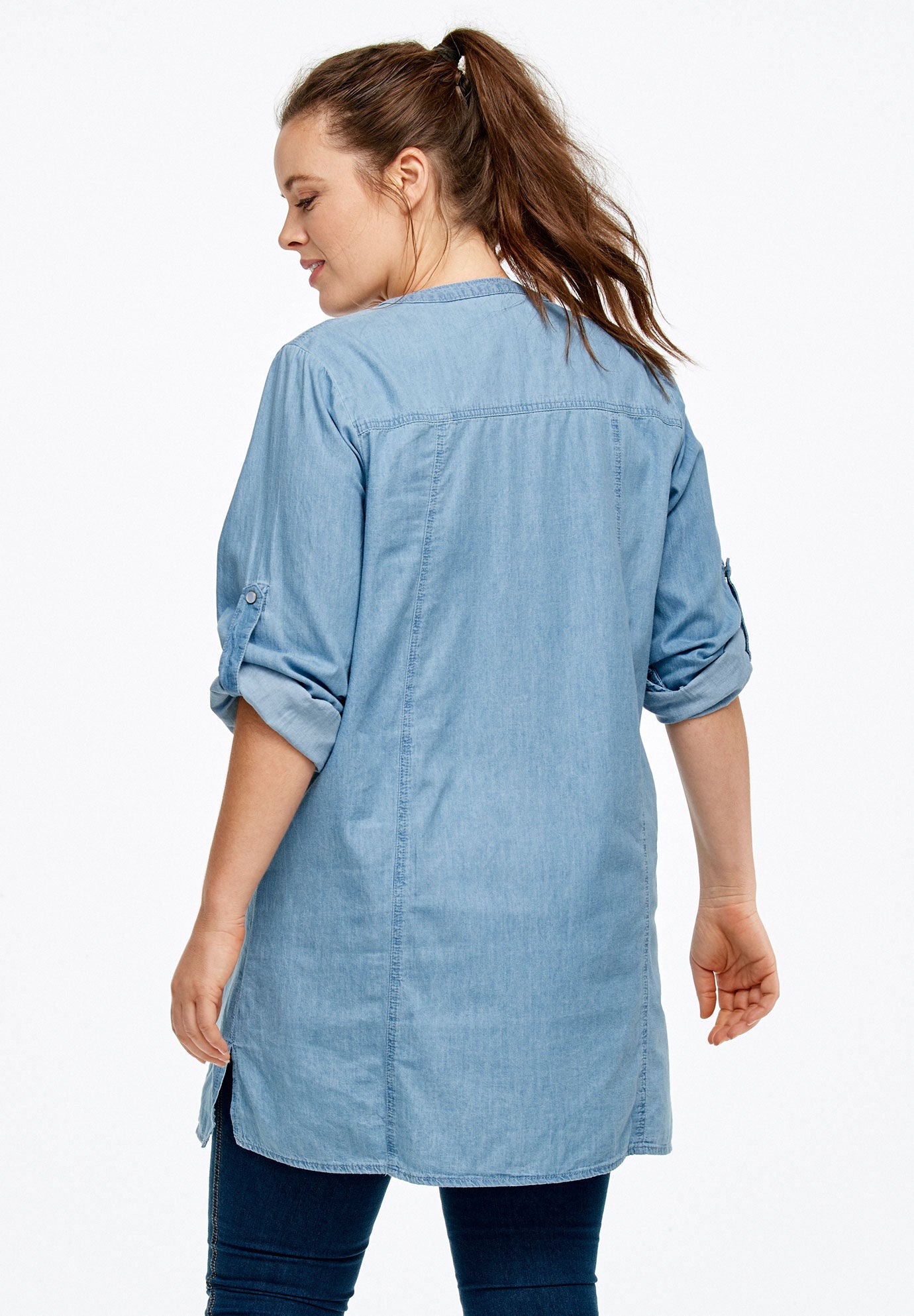 Snap Front Denim Tunic – Classic Style, Bleach | Ellos