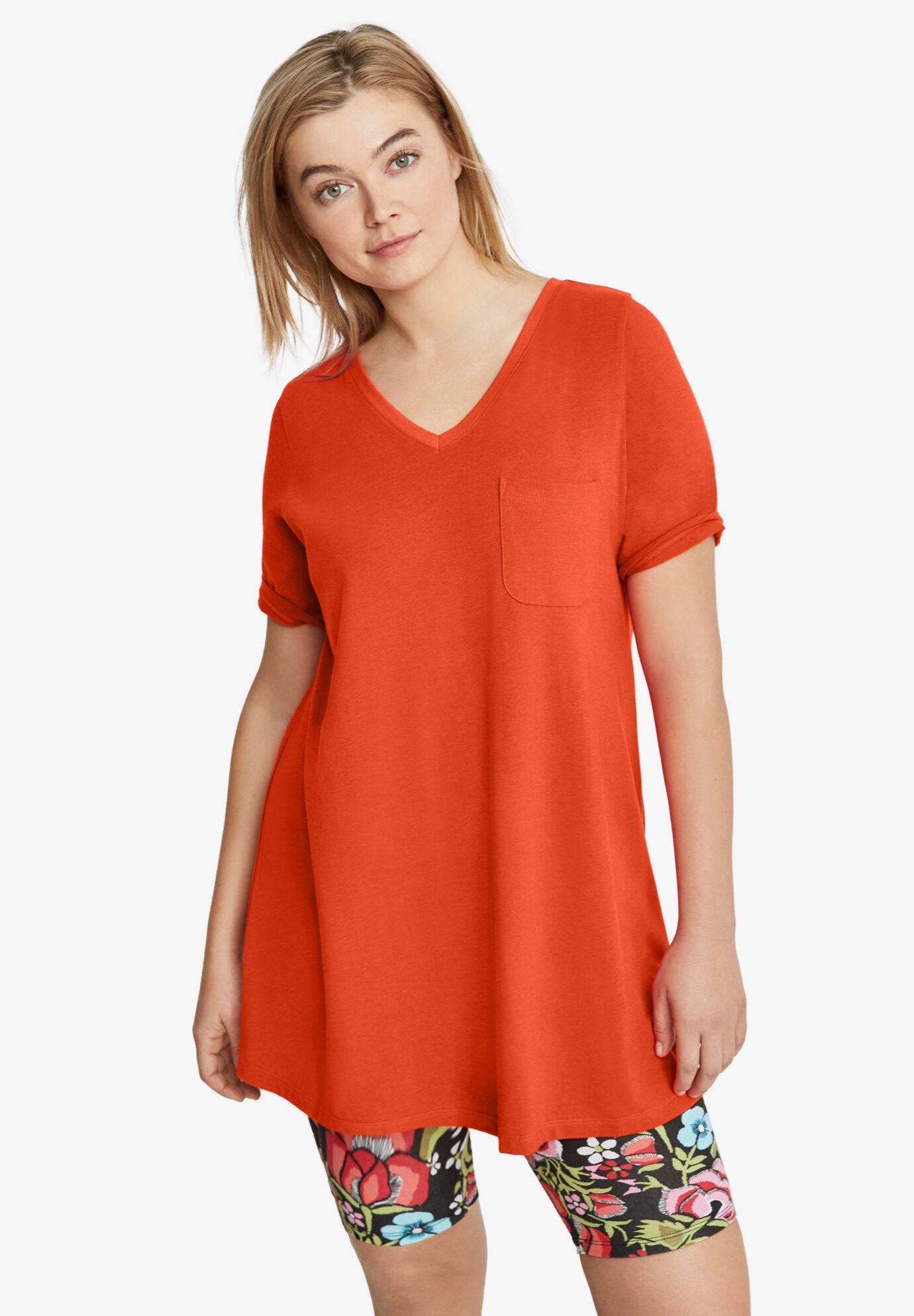 V-neck A-line Tunic - Above Elbow-Length Sleeve, Marine Blue | Ellos