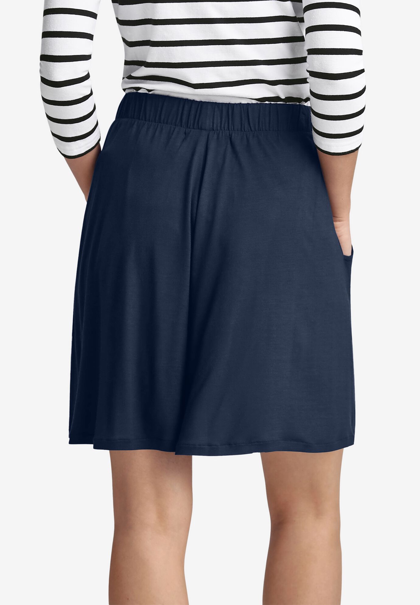 Wide-Waistband Flowy Shorts for Summer, Navy | Ellos
