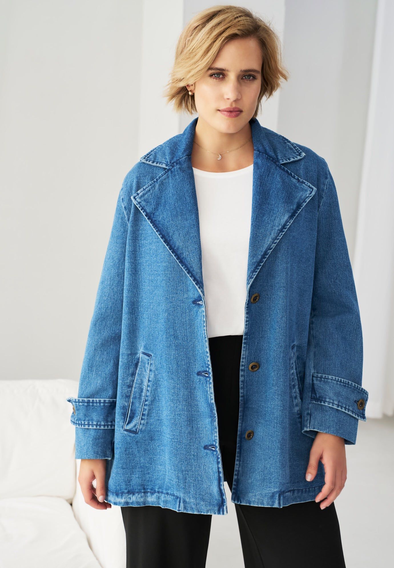Button Front Denim A-line Jacket | Ellos