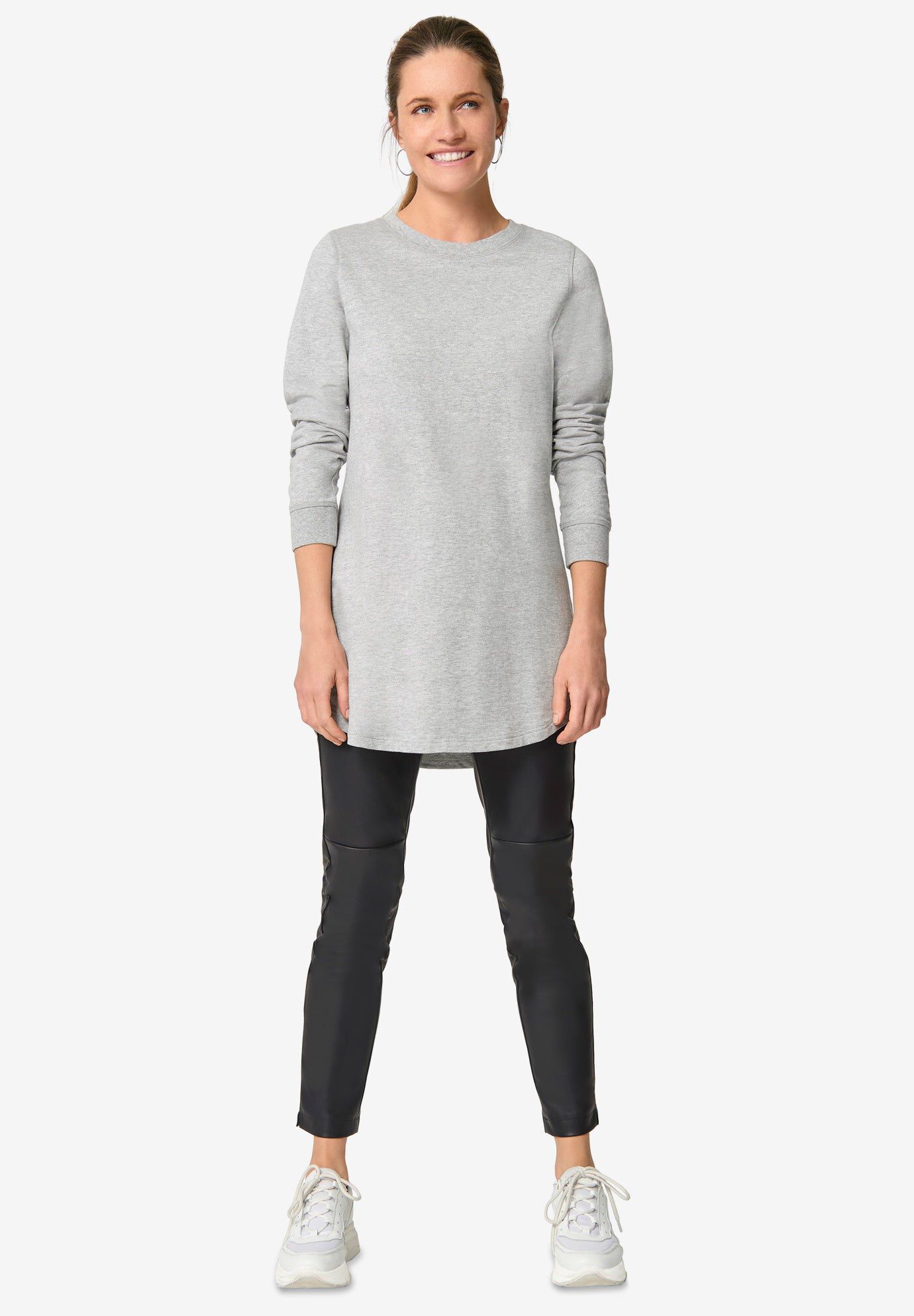 Sporty Tunic Sweatshirt with Shirttail Hem, Periwinkle Mist | Ellos