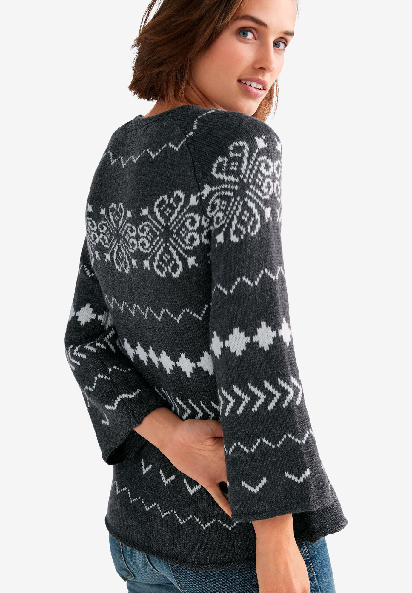 Nordic Patterned A-line Sweater - Winter Ready, Burgundy | Ellos
