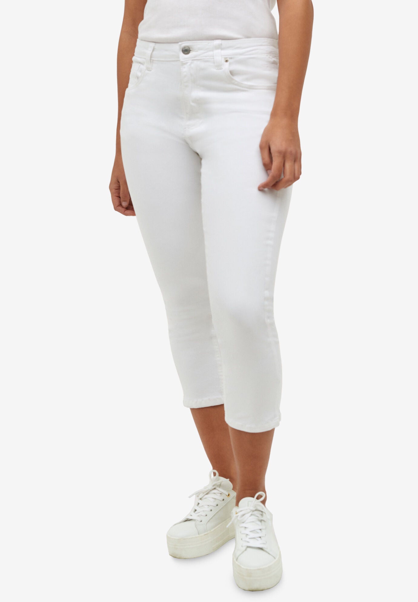 Stretch Slim Capris for Mid-Calf Length, White | Ellos