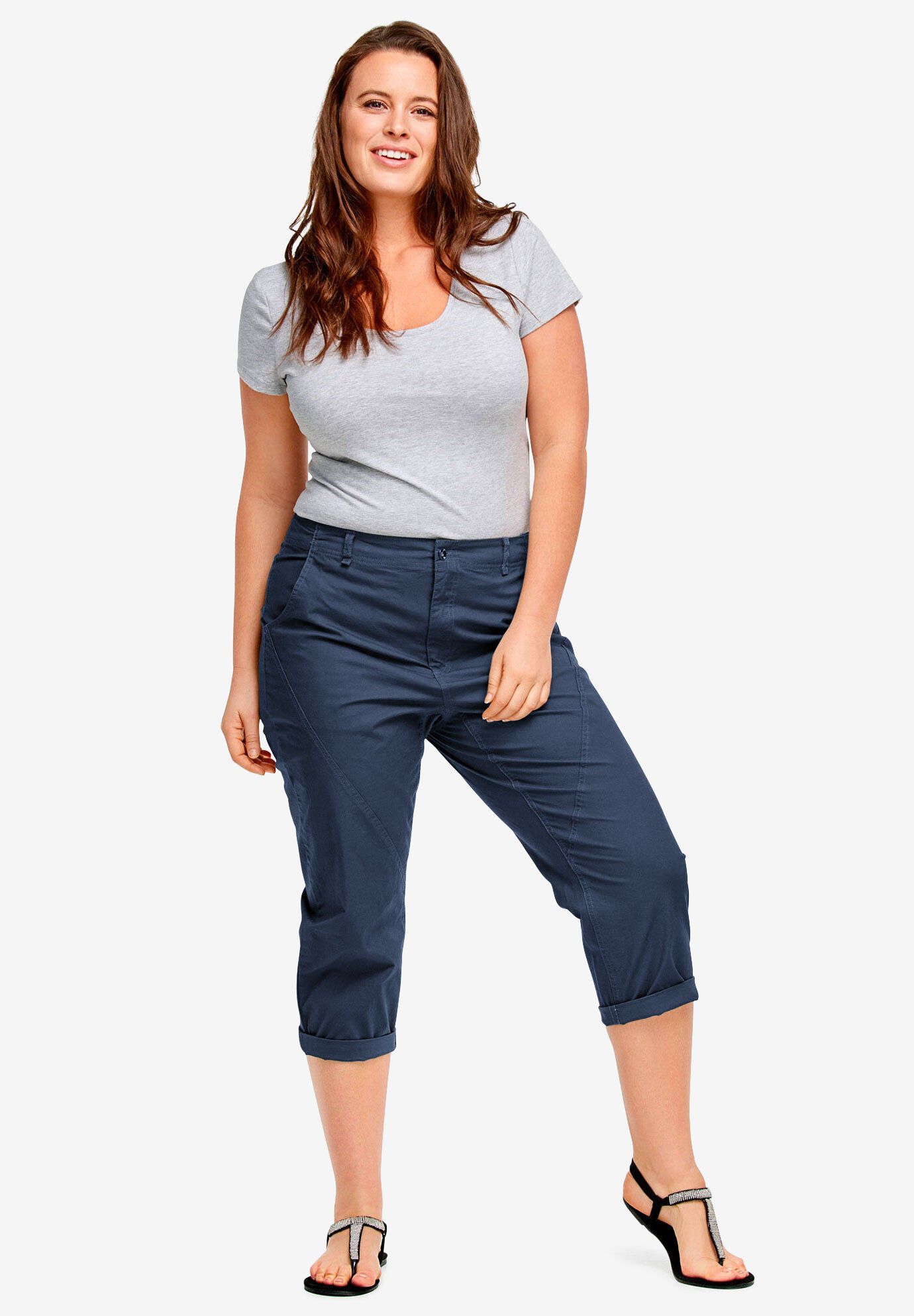 Seamed Capris for Women, Mid-Calf Length, Pale Indigo | Ellos