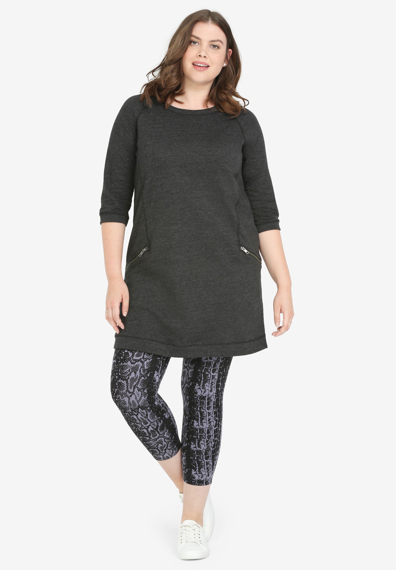 French Terry Tunic with Zip Pockets, Radiant Red | Ellos