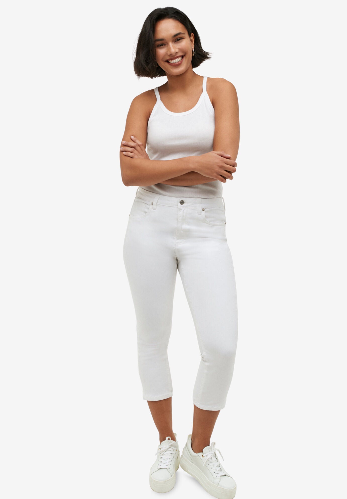 Stretch Slim Capris for Mid-Calf Length, White | Ellos