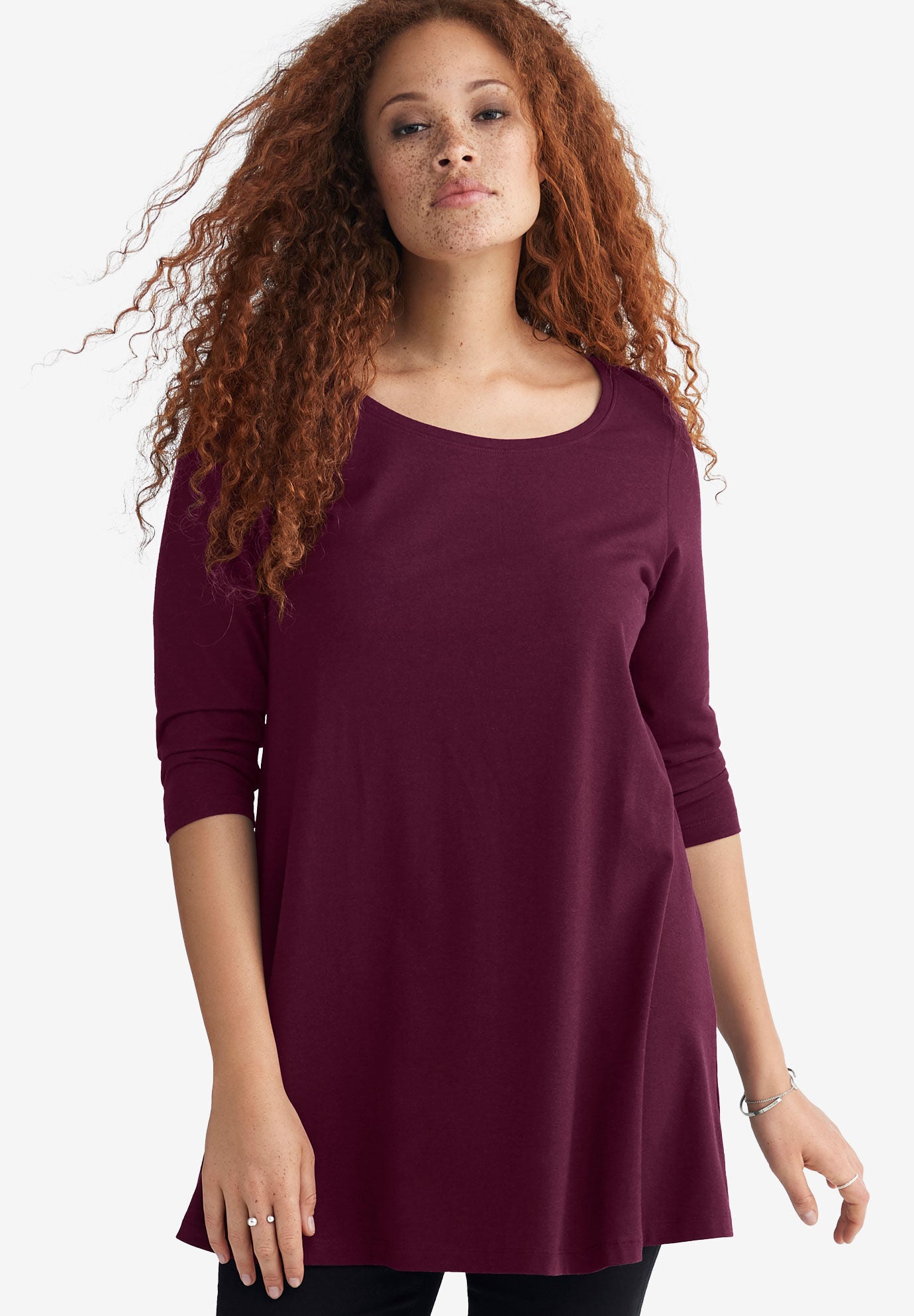 3/4 Sleeve Knit Tunic for All Occasions, Midnight Berry | Ellos