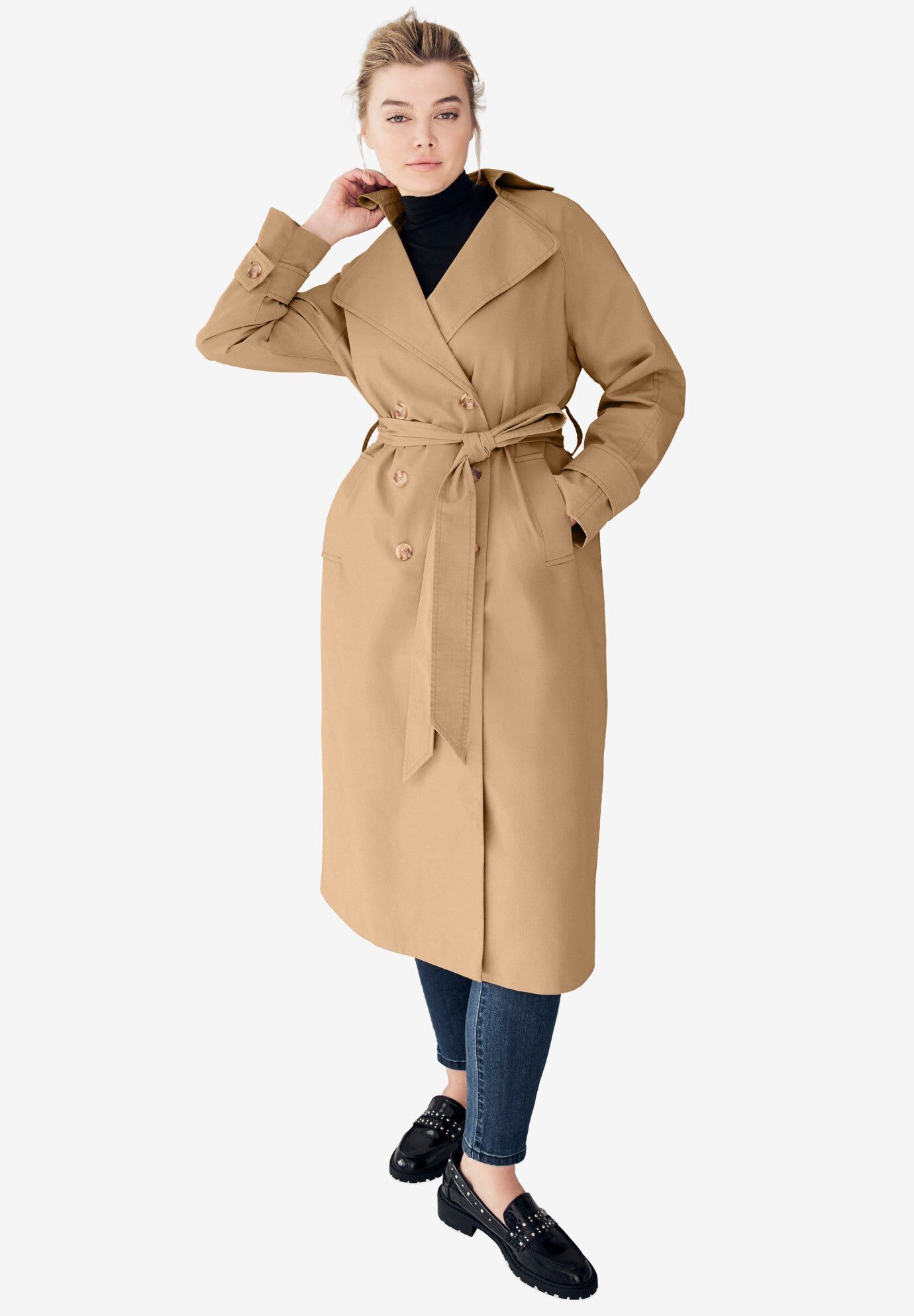 Trench Raincoat Double-Breasted Belted Coat, 4453102 | Ellos