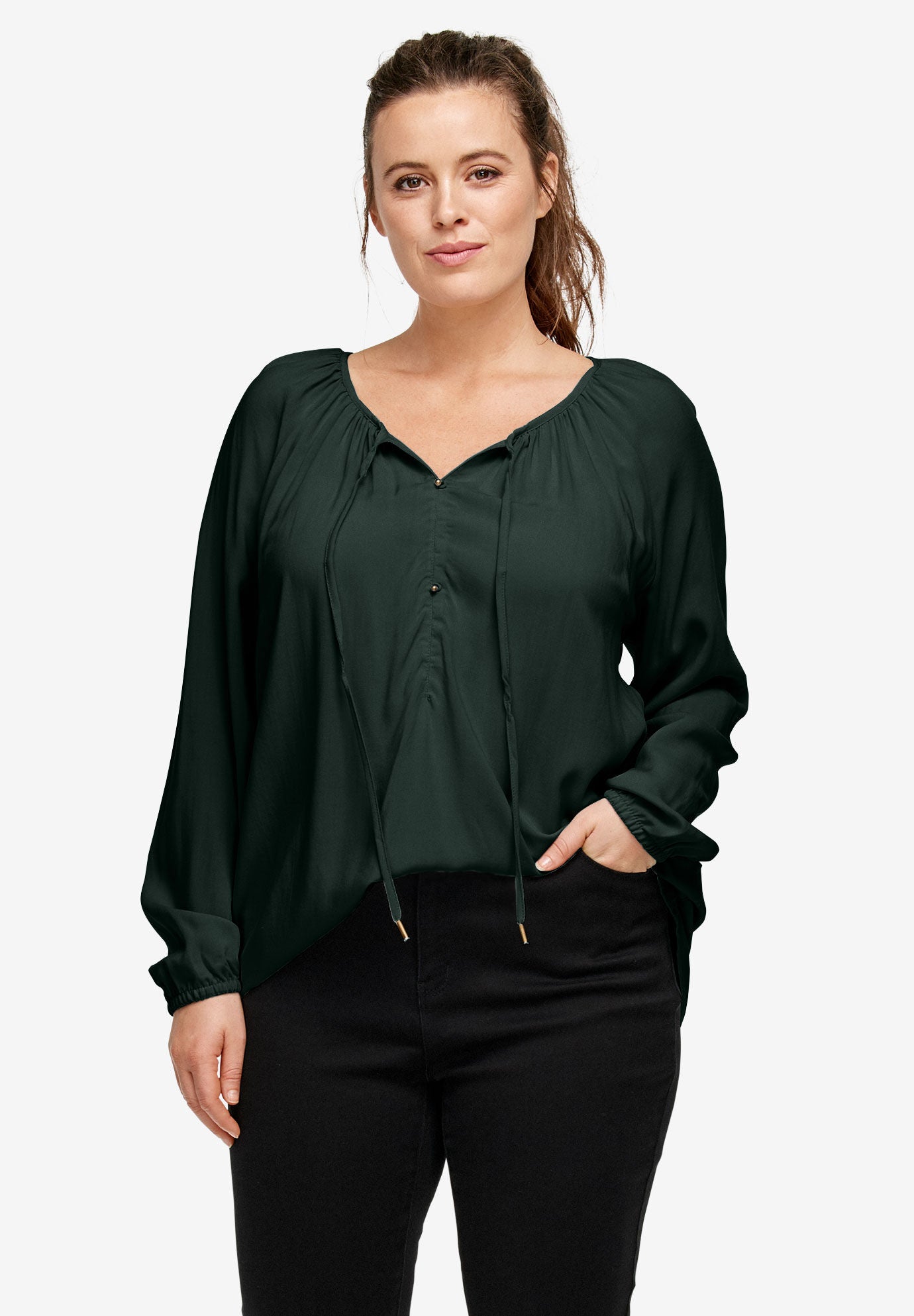 Tie Neck Peasant Tunic | Ellos