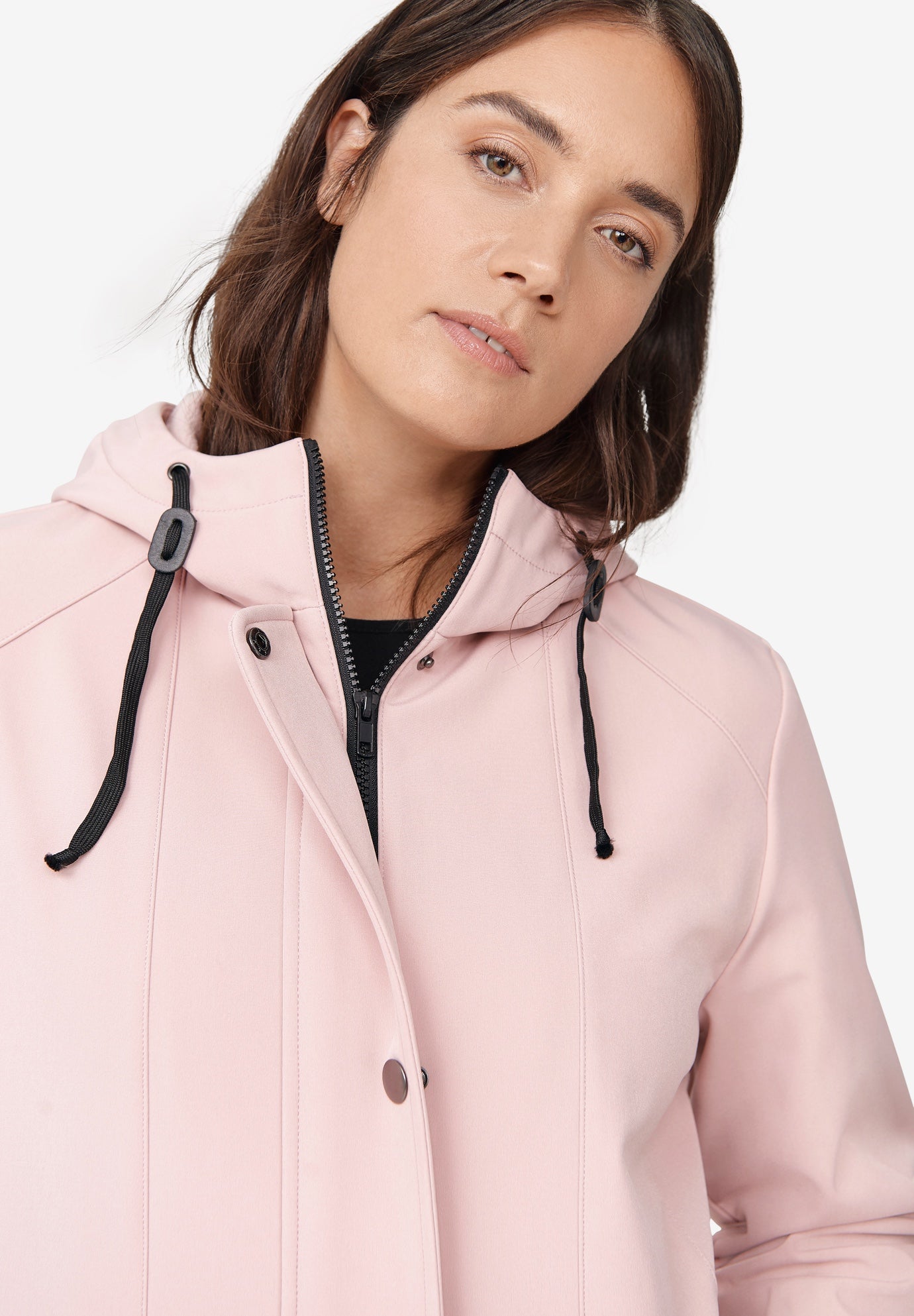 High-Low Jacket with Hood & Zip Pockets, Mauve Blush | Ellos