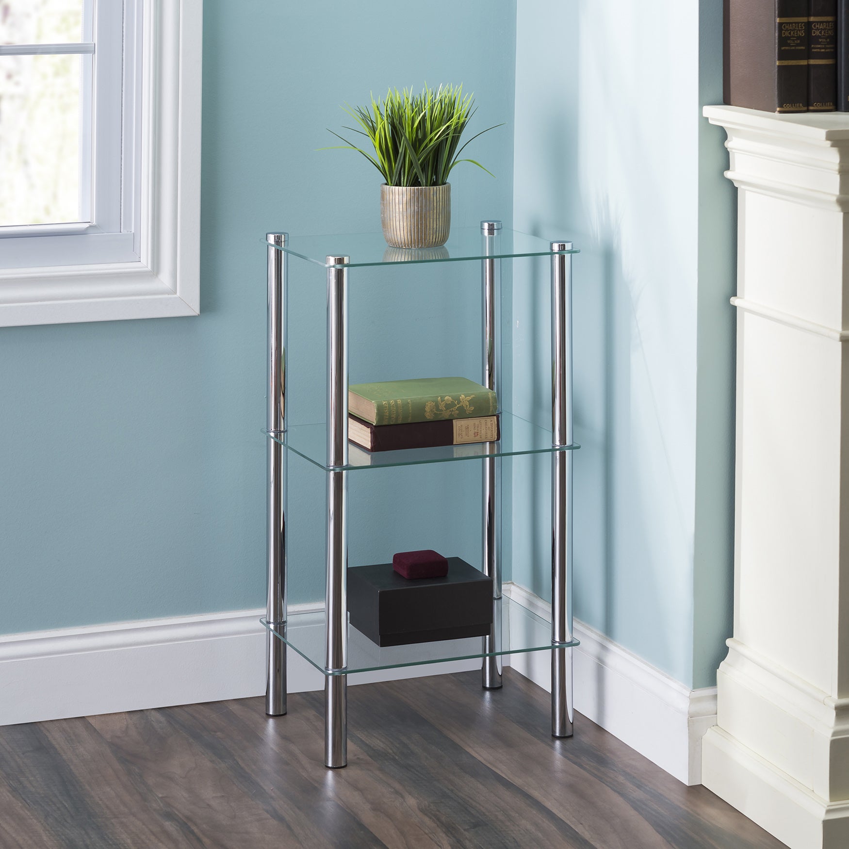 Home Basics 3 Tier Multi Use Rectangle Glass Corner Shelf Clear | Ellos