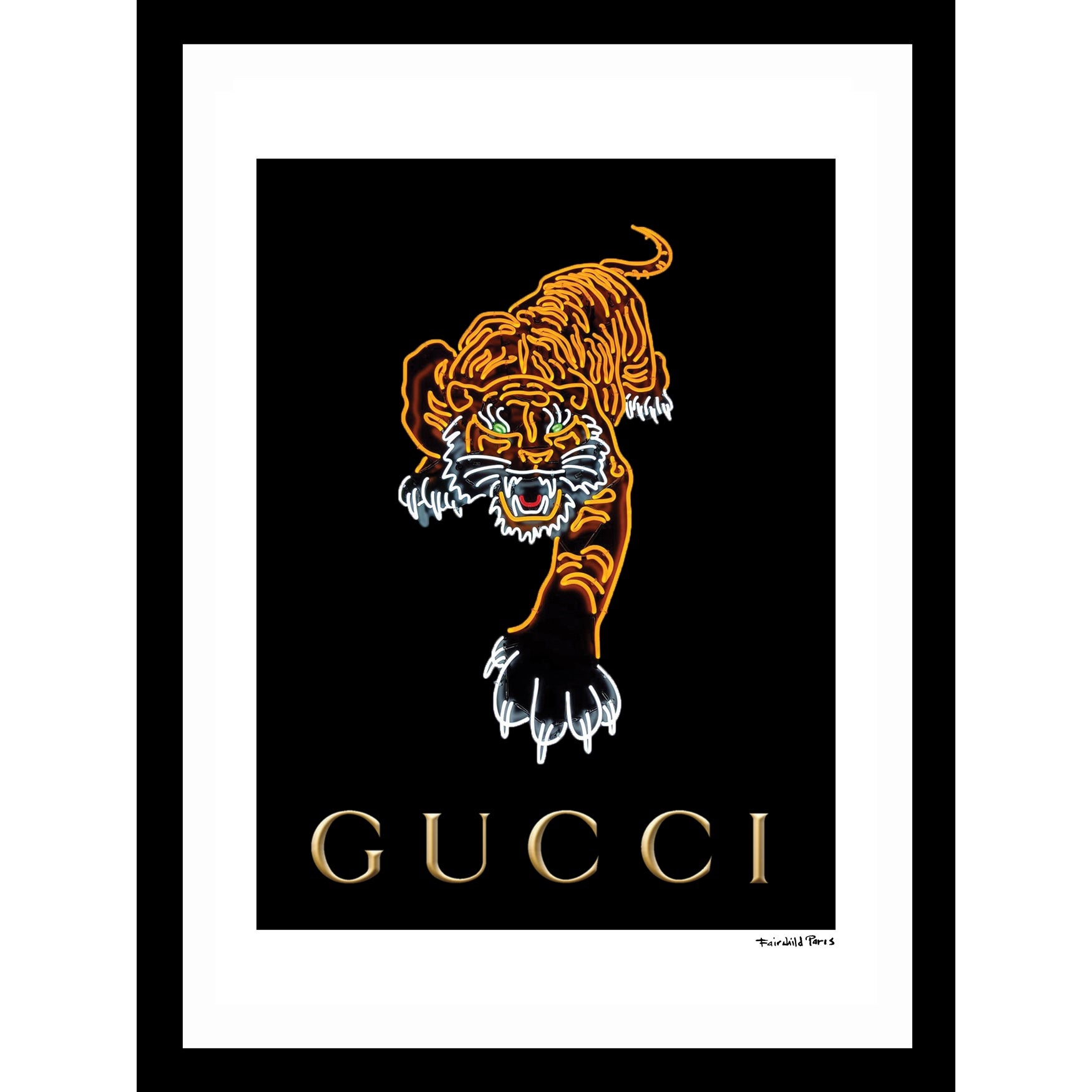 Gucci Tiger Framed Print - 14" x 18", Black Grey | Ellos