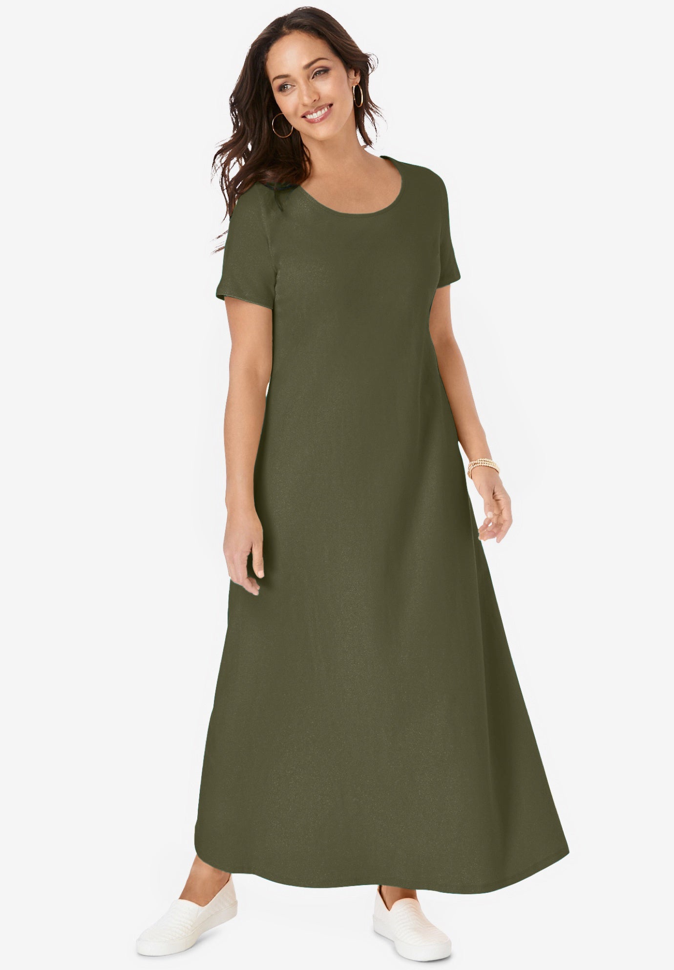 Stretch Cotton T-Shirt Maxi Dress | Ellos