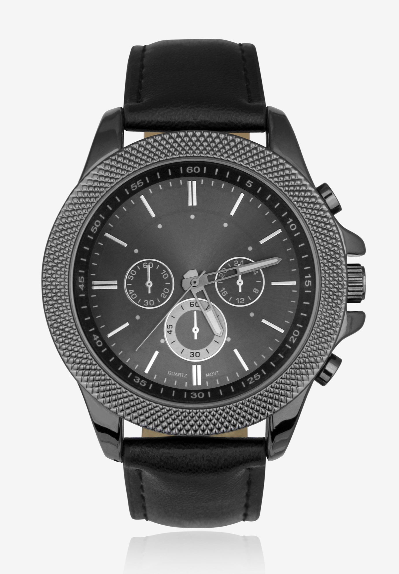 Gunmetal Watch with Black Faux Leather Band | Ellos