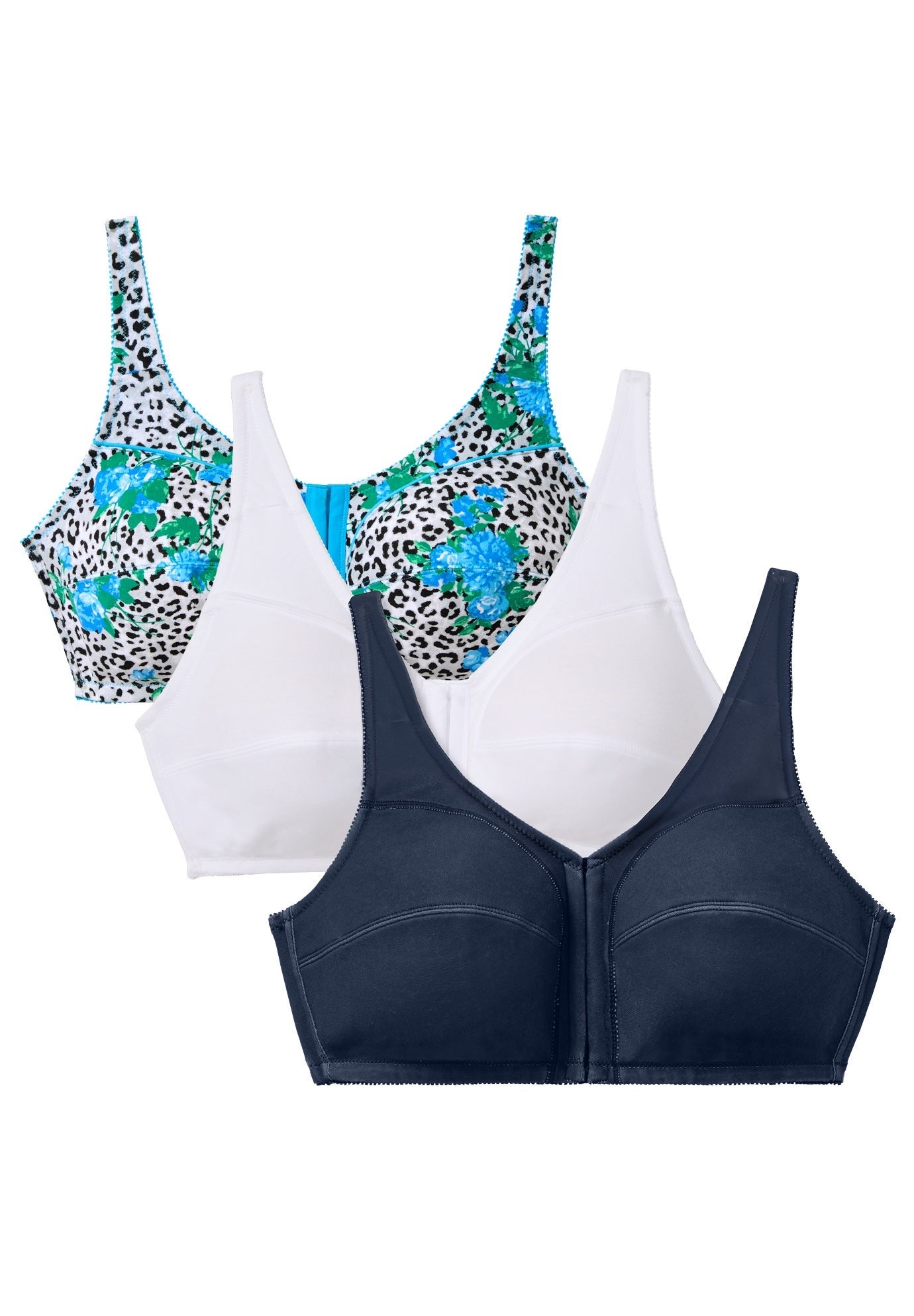 3-Pack Front-Close Cotton Wireless Bra | Ellos
