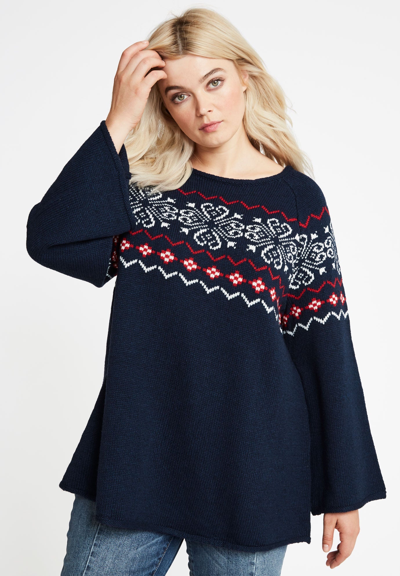 Nordic Patterned A-line Sweater - Winter Ready, Burgundy | Ellos